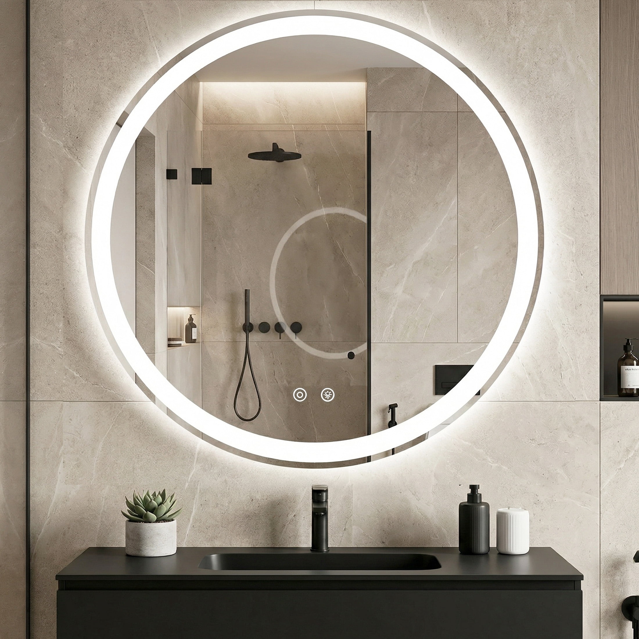 EDX 36" Anti-fog LED Bathroom Mirror with Three Lighting Modes, White ...