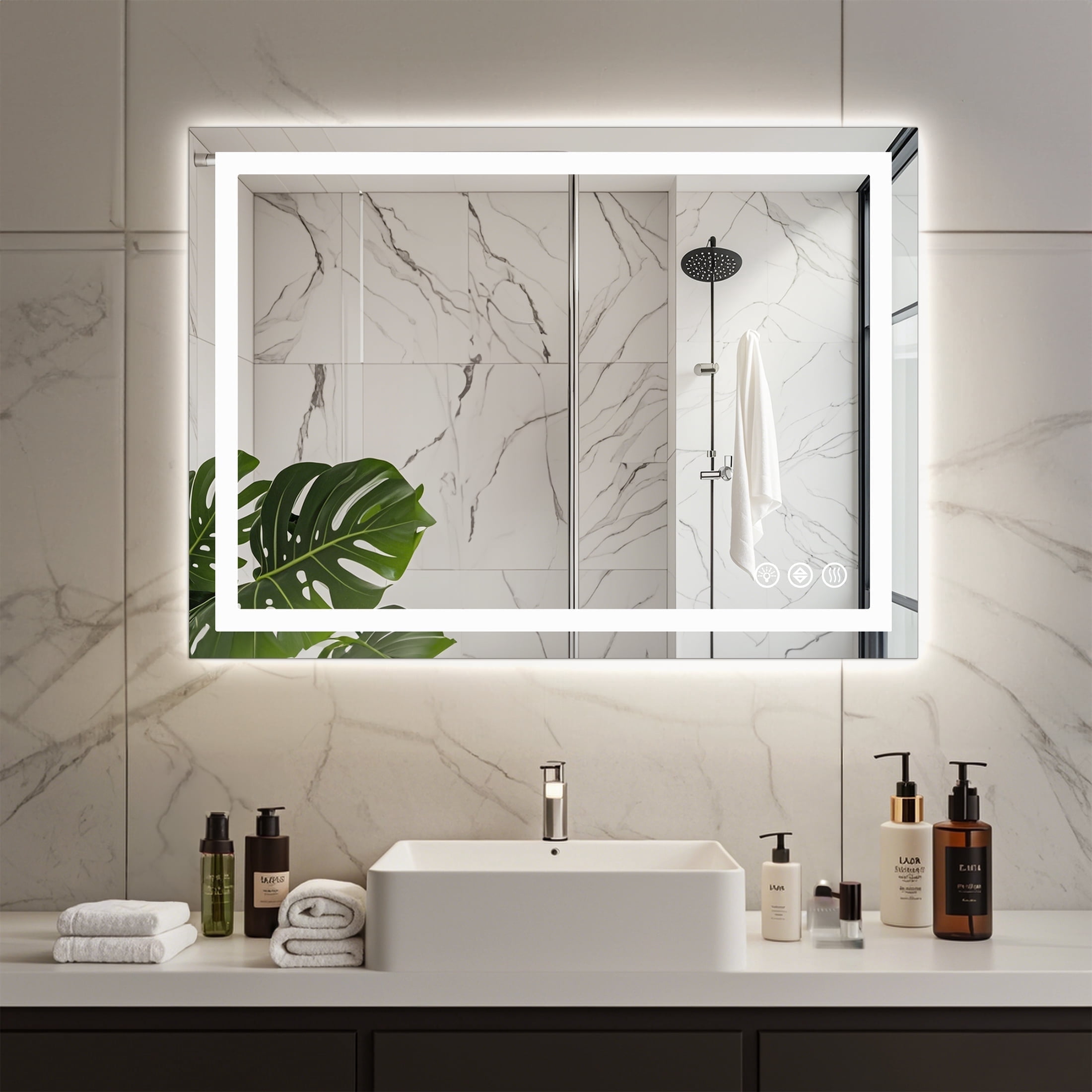 EDX 36"x 48" Lighted Anti-fog LED Bathroom Vanity Mirror with Dual ...