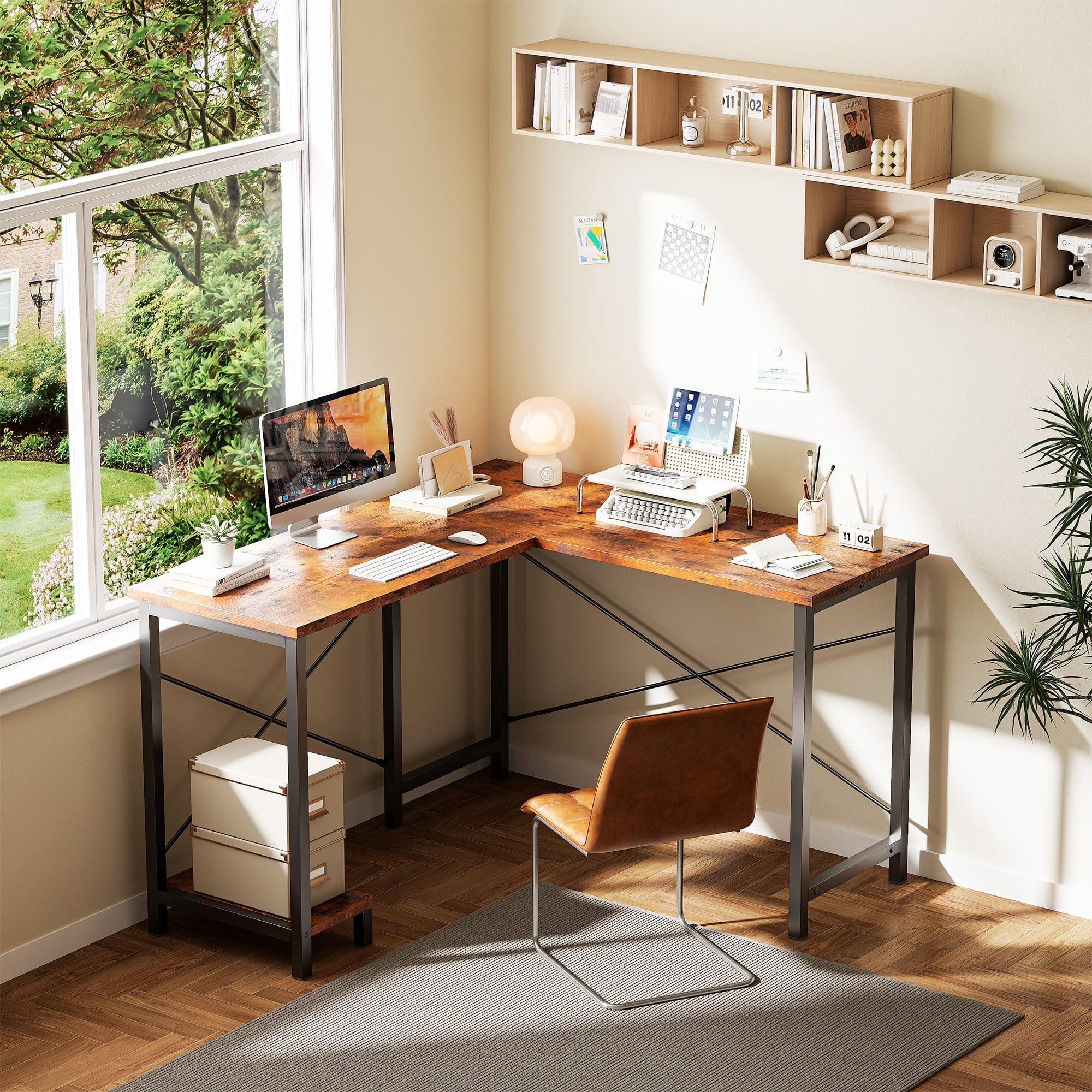 EDX 39 Inch L Shaped Computer Desk with Power Outlet& LED Lights ...