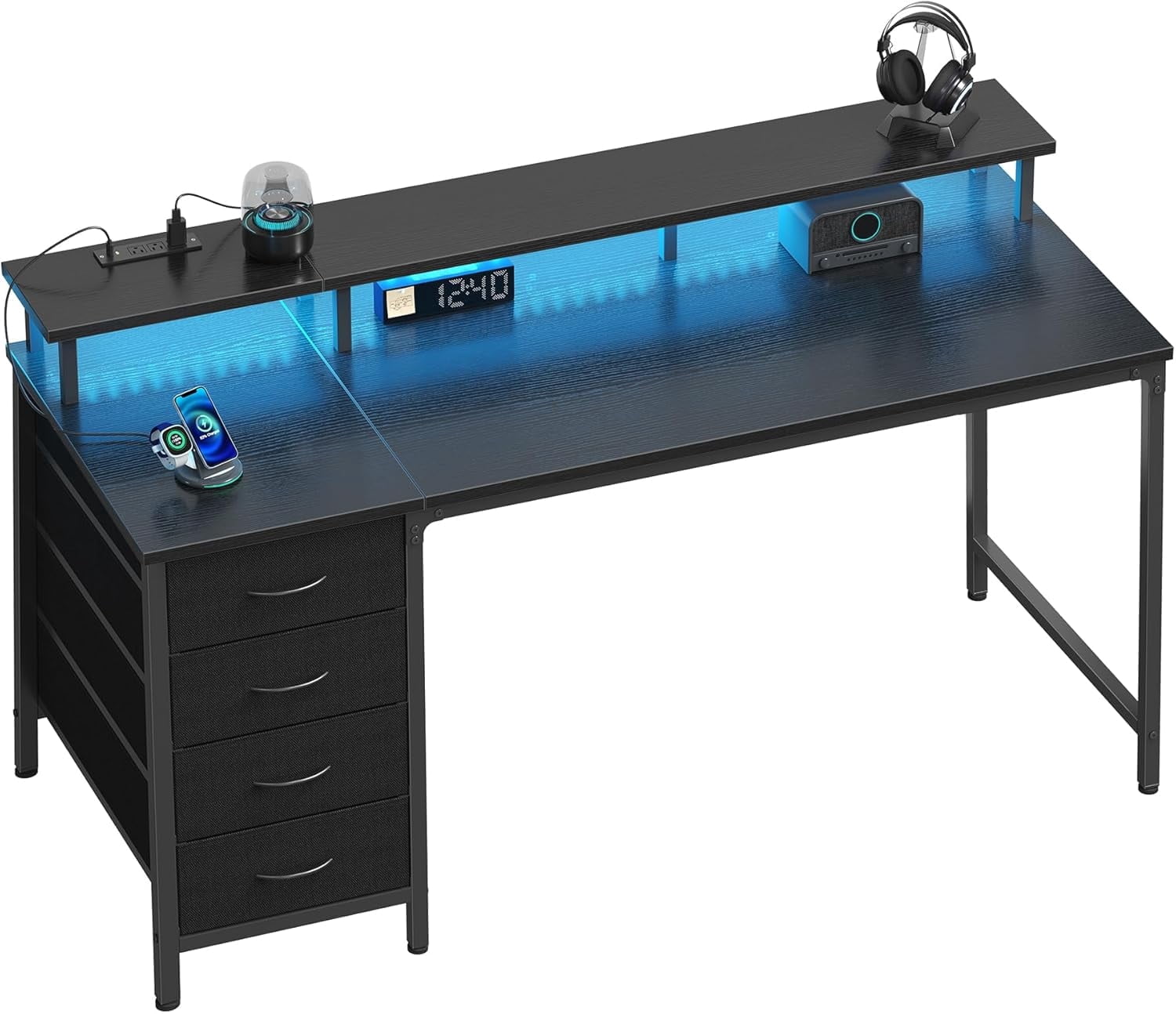 EDX 40 Inch Computer Desk with Power Outlets and LED Lights, Gaming ...