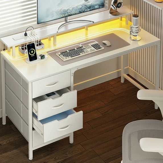 EDX 40 Inch Computer Desk with Power Outlets and LED Lights, Gaming ...