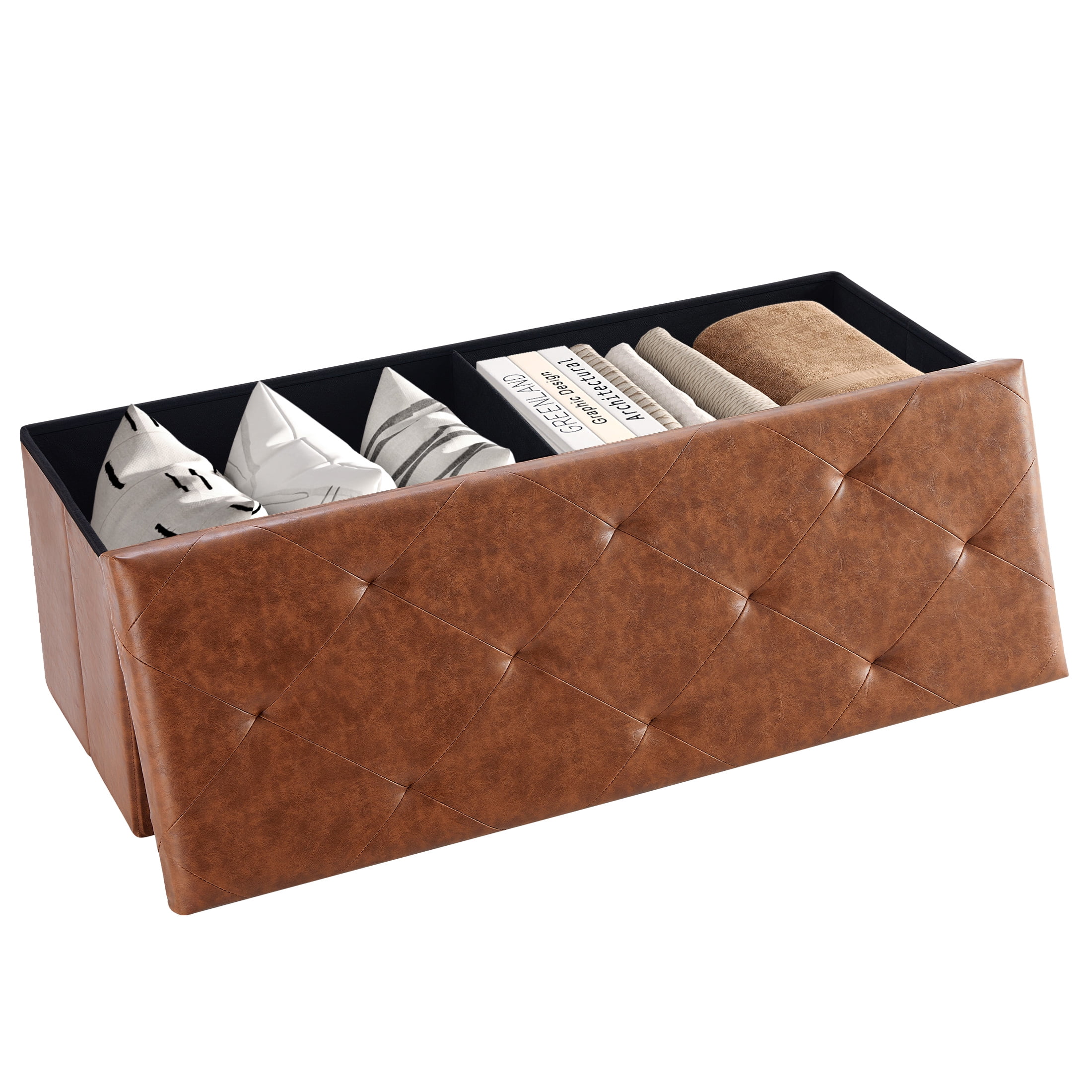 EDX 43" PVC Ottoman Bench, Folable Storage Bench for Bedroom, 42Gal ...