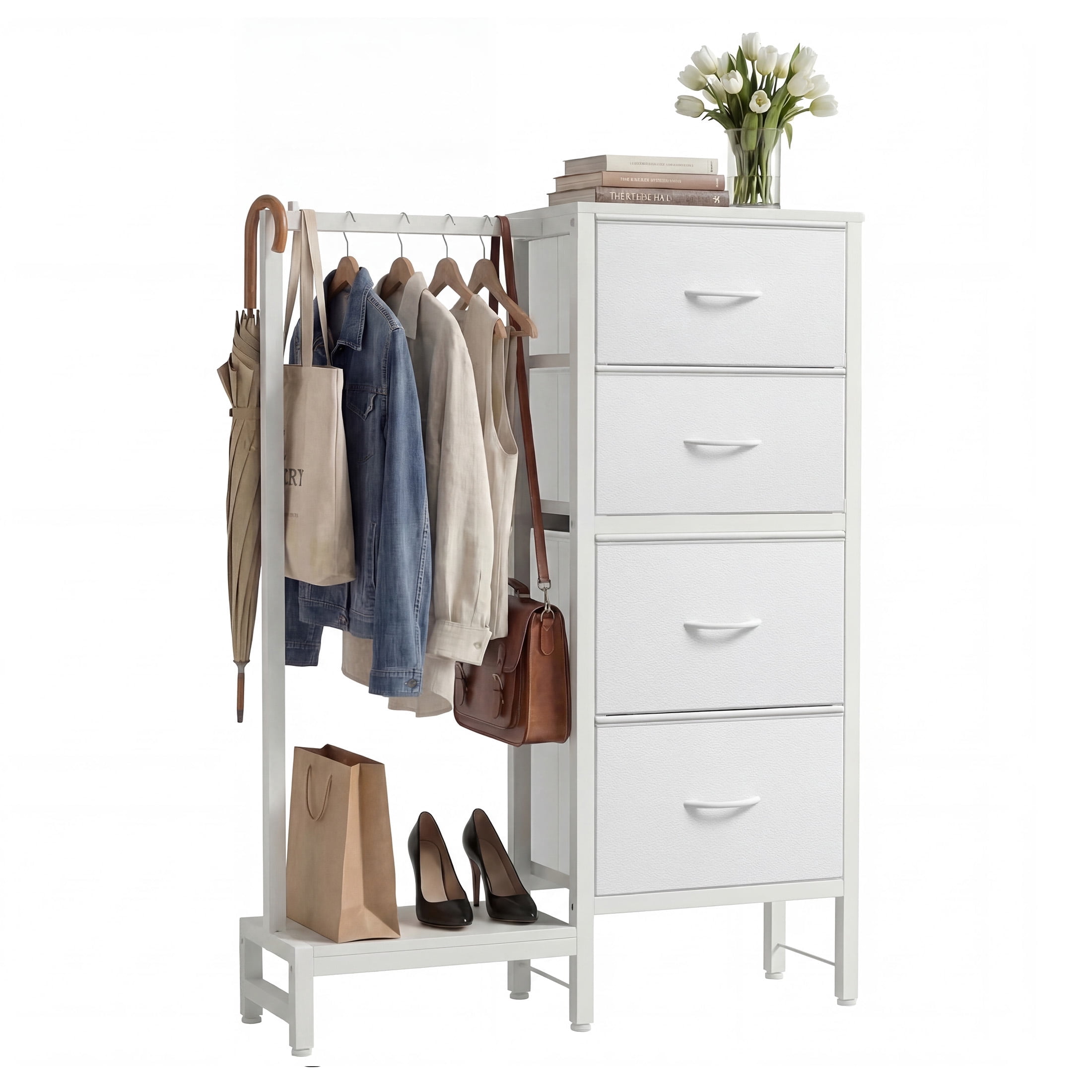 EDX 44"H Dresser with Hanging Rack, 4 Drawers Small Closet for Bedroom ...