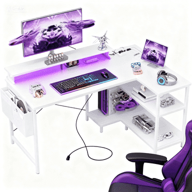 Edx 48" L-Shaped Gaming Desk with USB-C Charging Ports, Smart LED ...