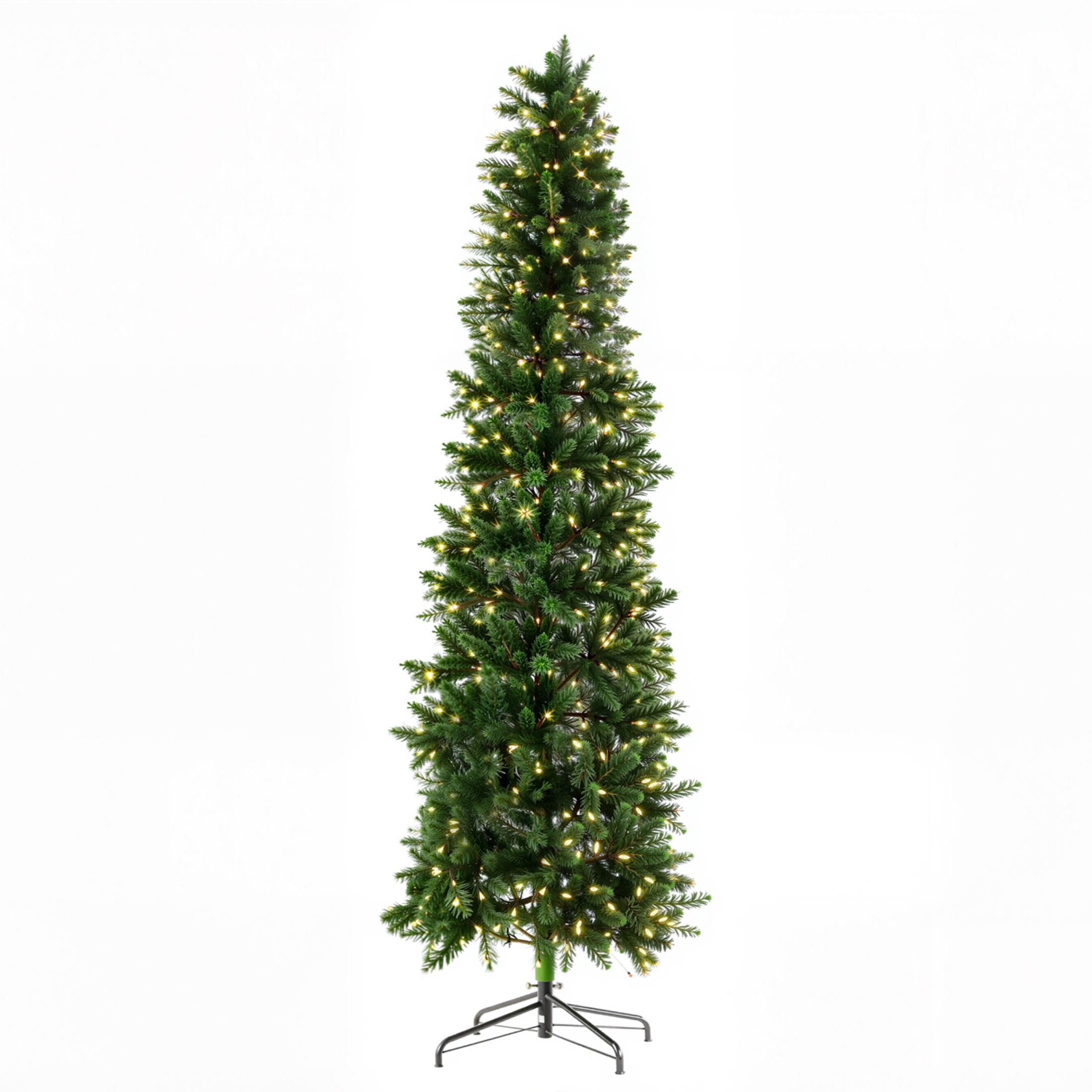 EDX 7.5ft Pre-lit Pencil Christmas Tree, Green Artificial Spruce Slim ...