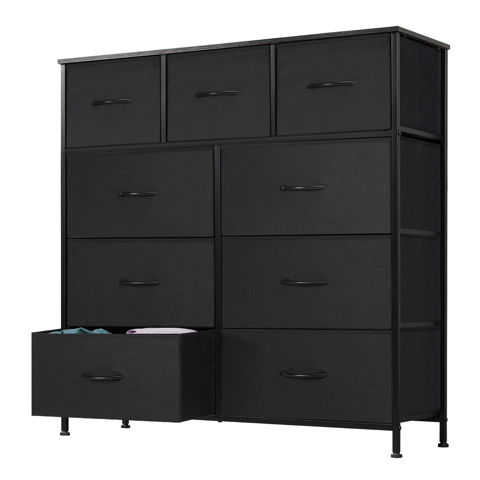 edx, Dresser, 9 Drawer Fabric Storage Tower with Wood Top, Wide Chest ...