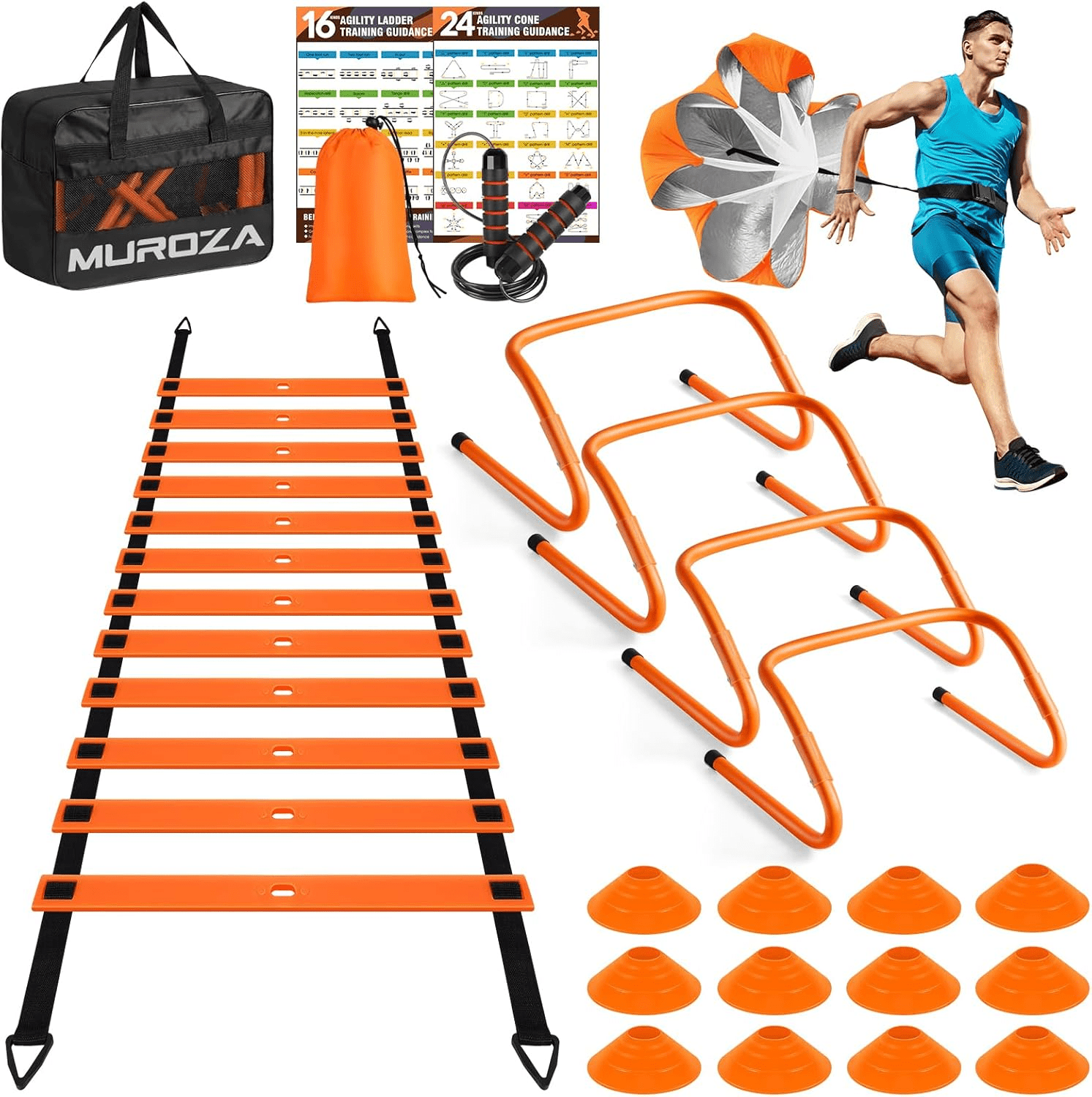 EDX Agility Ladder Training Set with Speed Parachute, Jump Hurdles ...