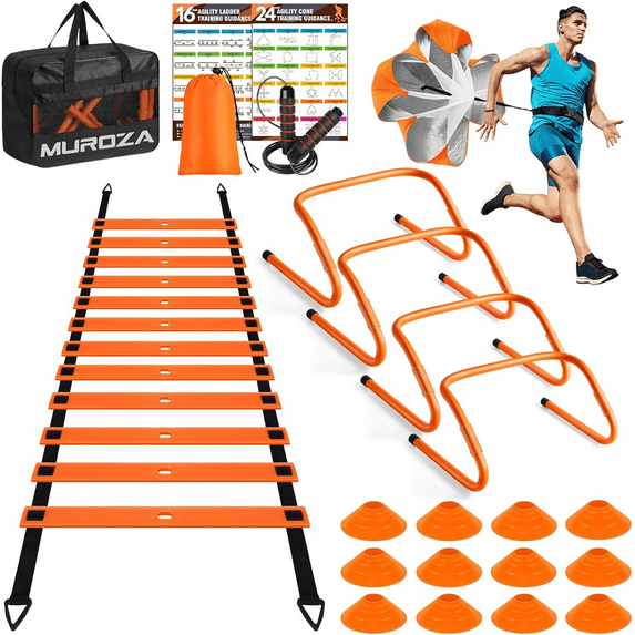 EDX Agility Ladder Training Set with Speed Parachute, Jump Hurdles ...