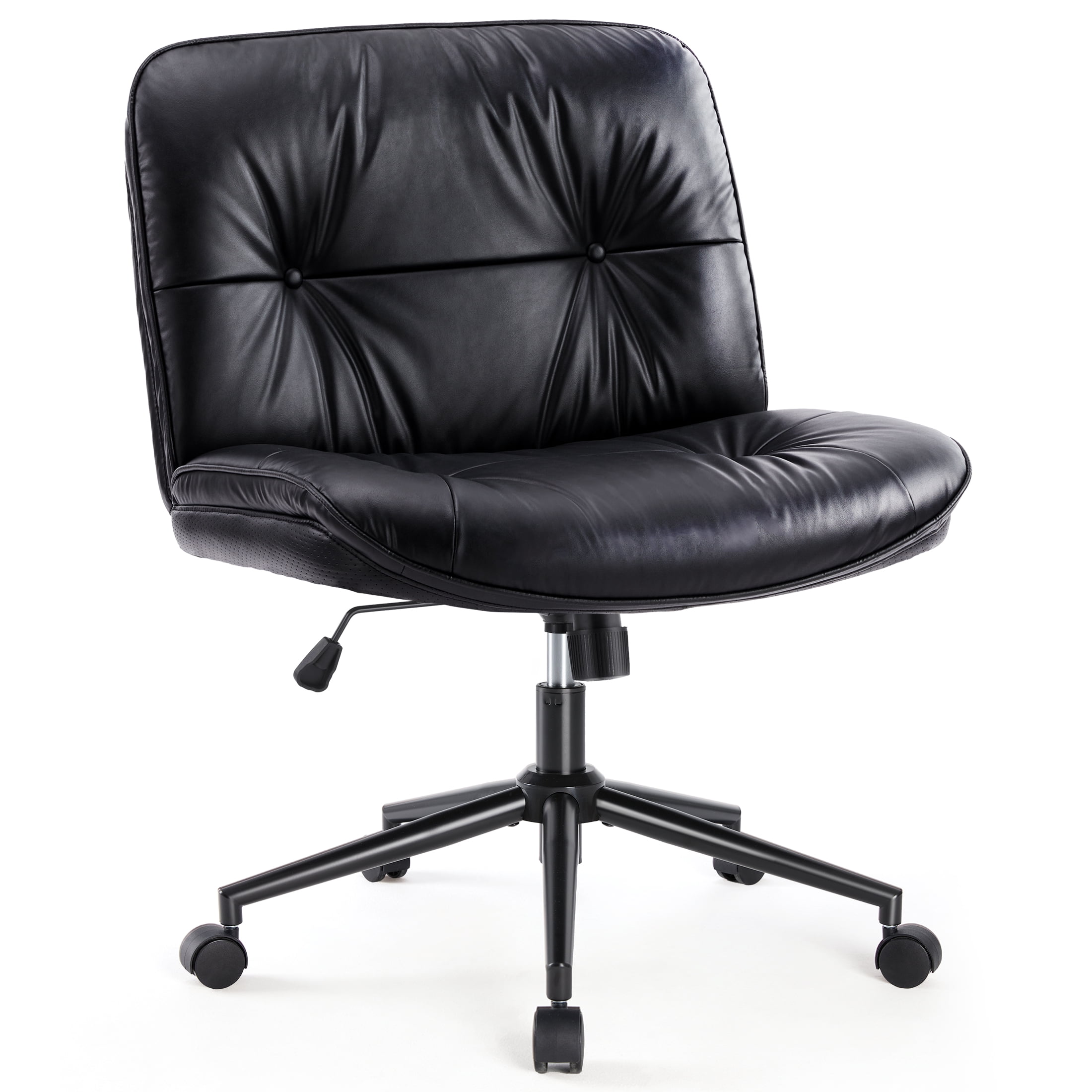 edx, Armless Office Chair with Wheels, Leather Upholstered Wide Seat ...