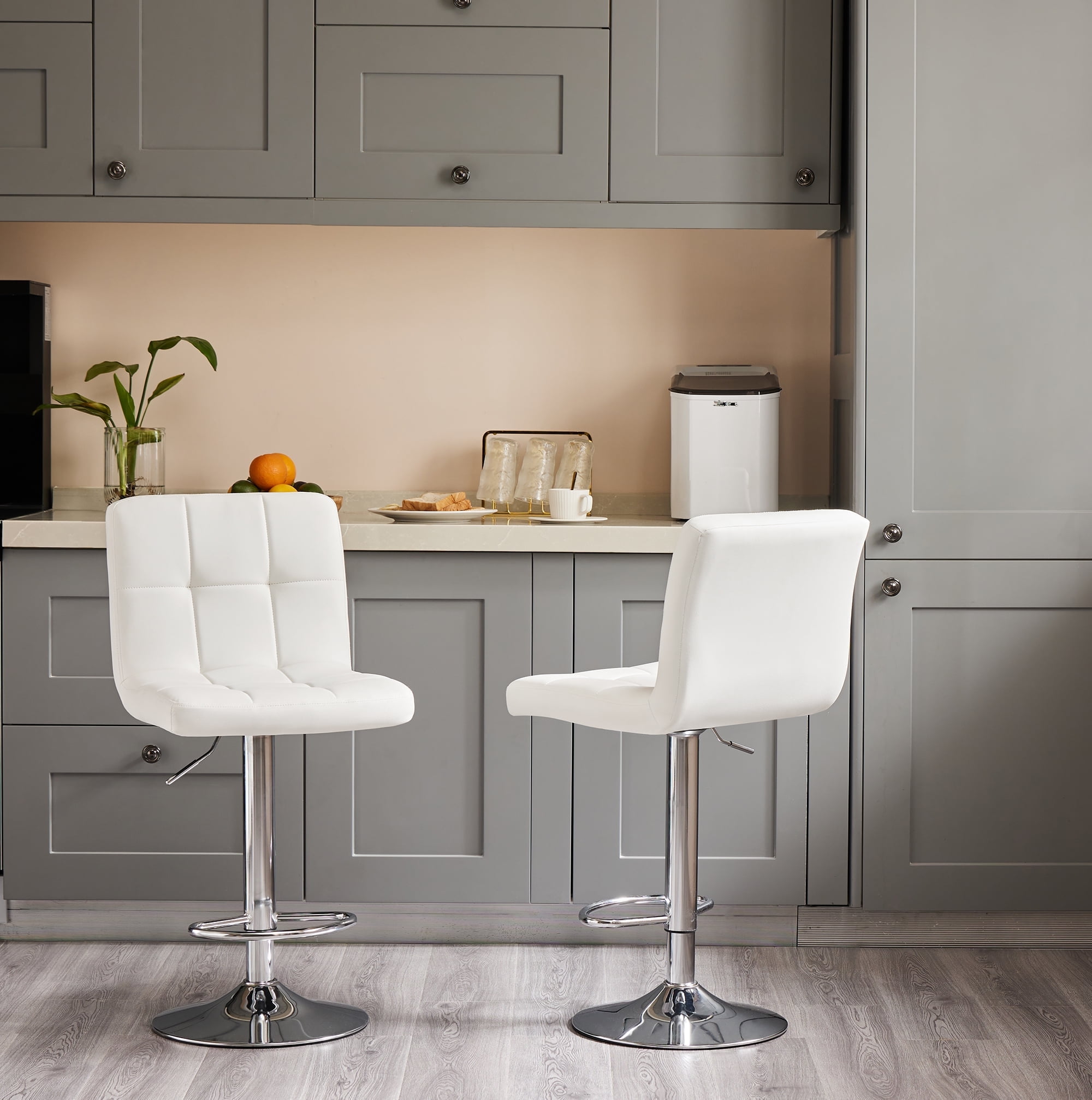 EDX Set of 2 Modern Adjustable Metal Height Bar Stools, Armless Swivel Counter Stools with PU ...