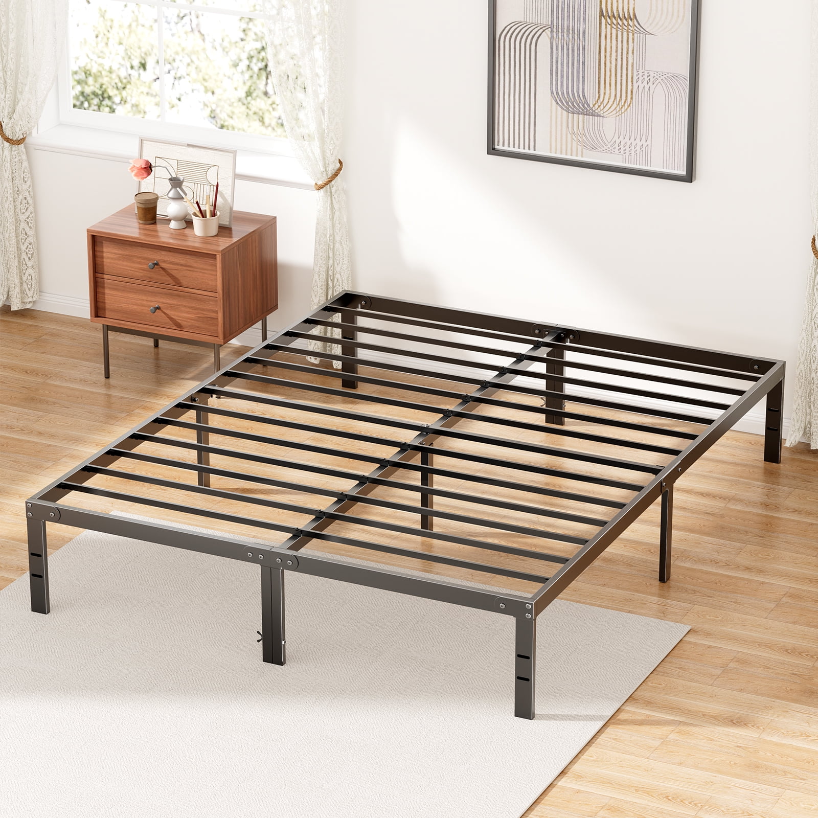 EDX Bed Frame King - No Box Spring Needed Heavy Duty Metal Platform Bedroom Frames King Size ...