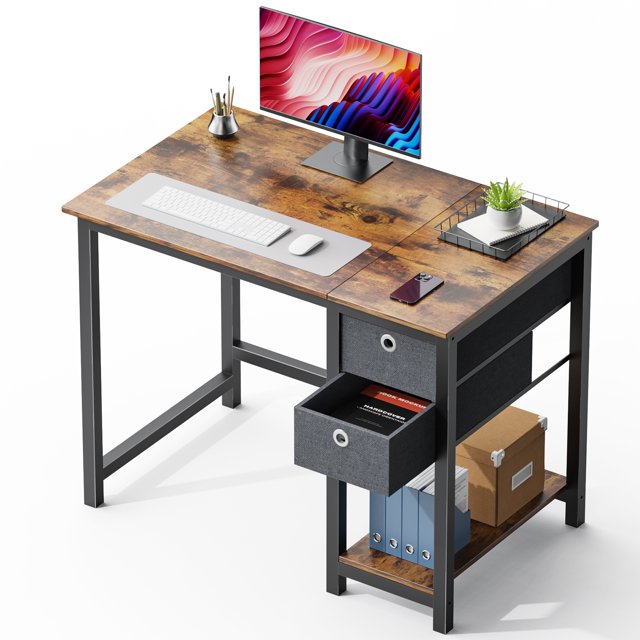 EDX 40-Inch Computer Desk with 2-Tier Drawers, Metal Frame, Storage ...