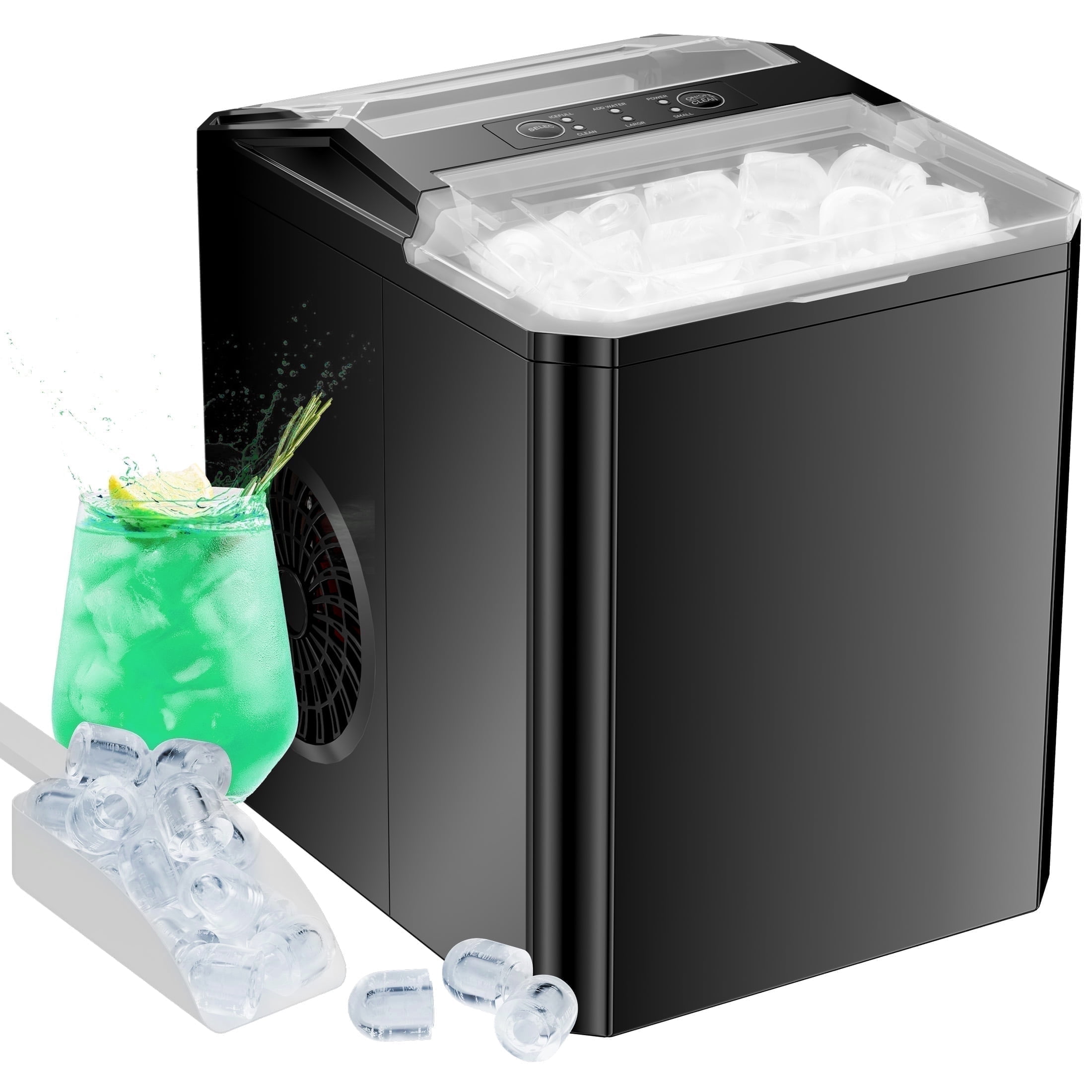 EDX Countertop Ice Maker, 26.5 lbs in 24 Hrs, 9 Ice Cubes in 6 Mins ...