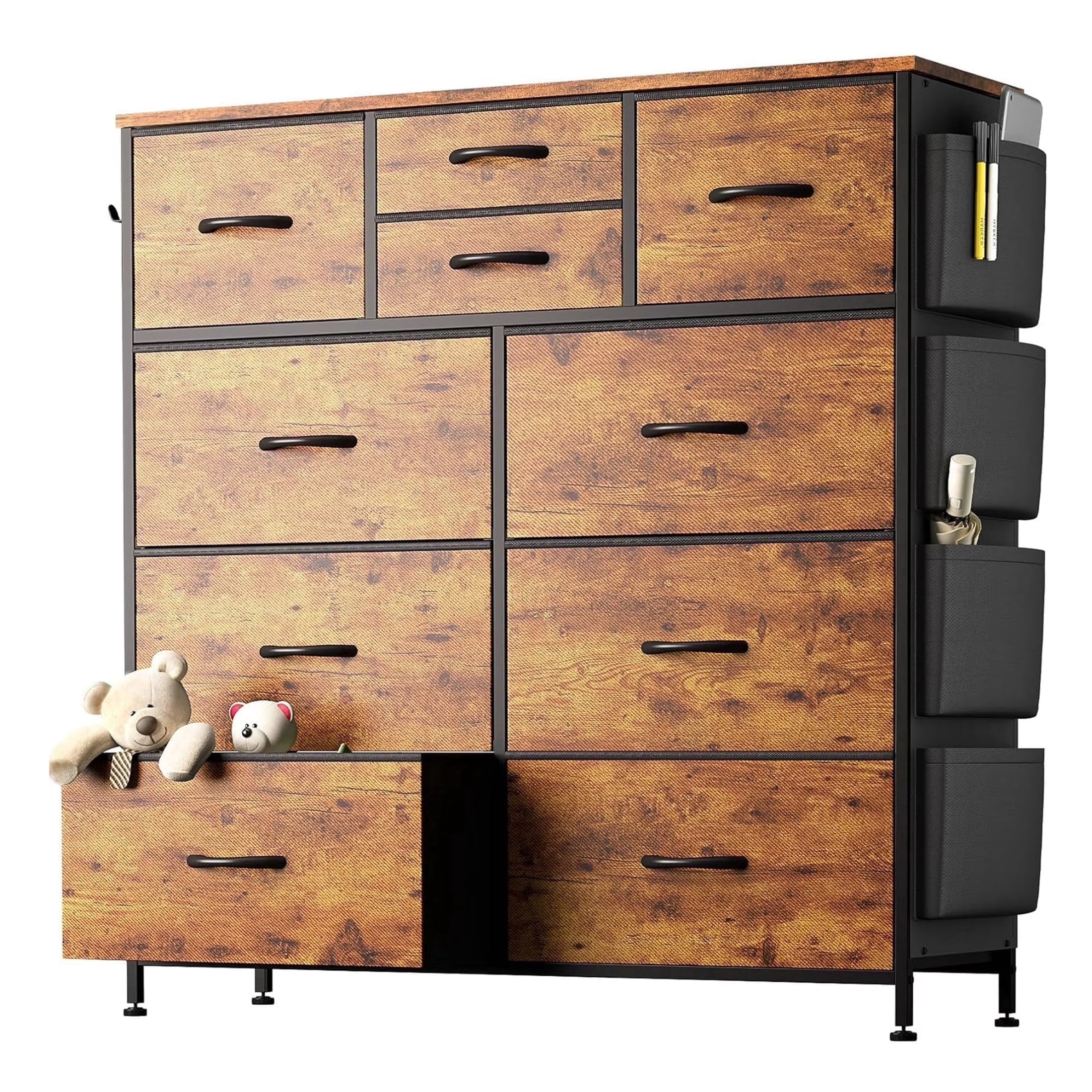 edx Dresser Storage with 10 Drawers, Fabric Dresser Tower with Side Bag ...