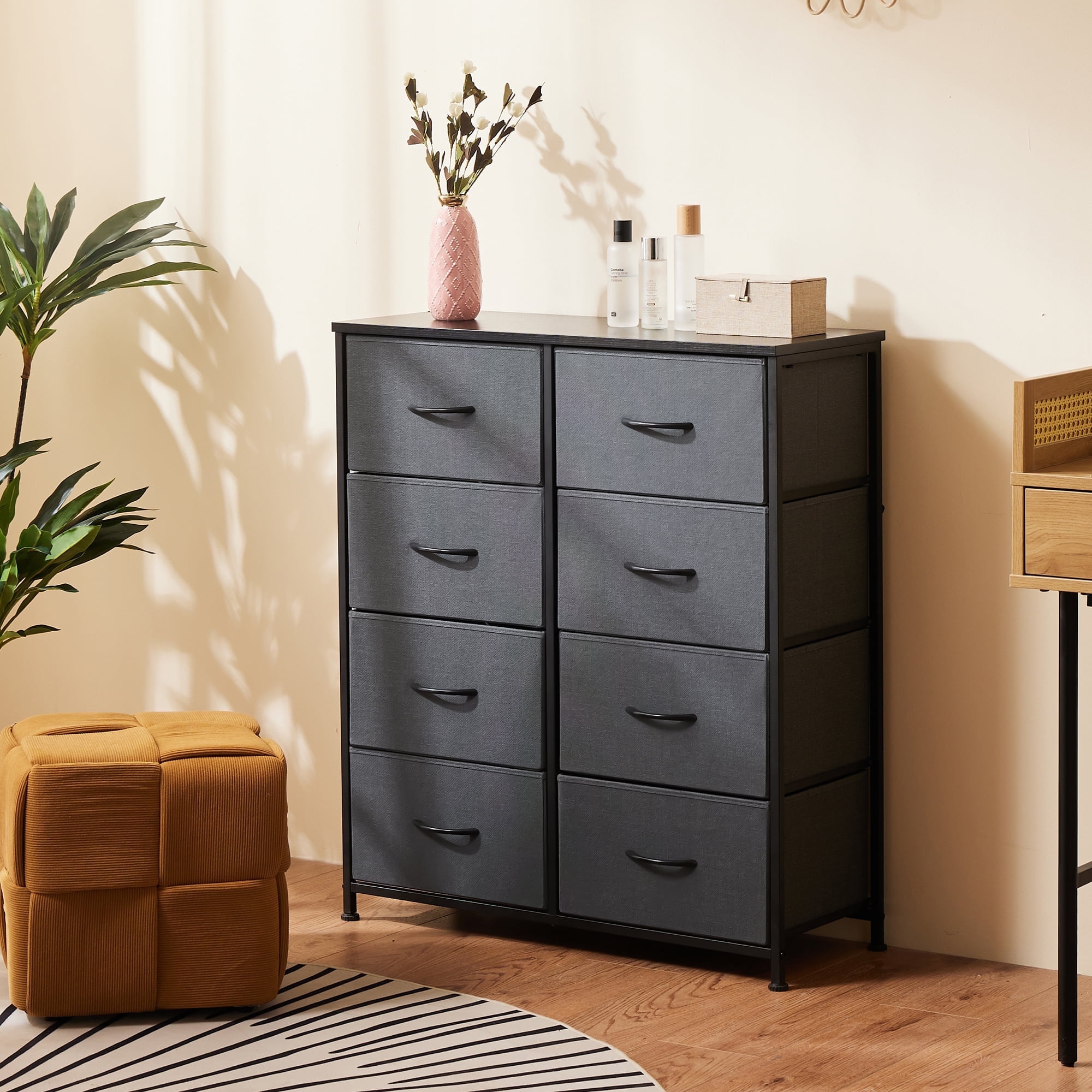 EDX Fabric Dresser for Bedroom, 8 Drawer Dresser, Metal Frame, Wood Top ...