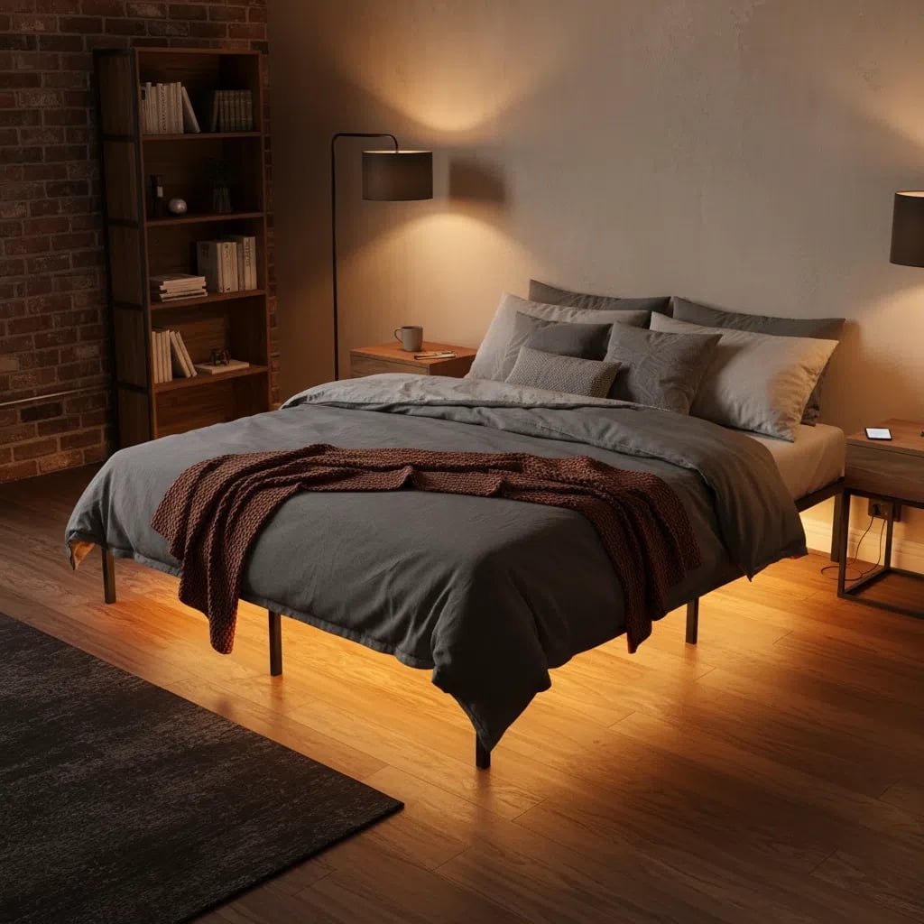edx Full Size Floating Bed Frame, Metal Platform Bed Frame with LED ...