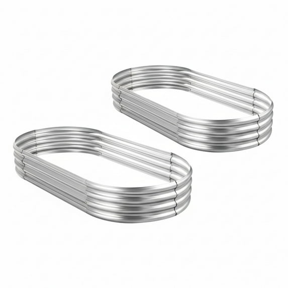 EDX Galvanized Steel Raised Garden Bed, Oval Metal Elevated Planter Box ...