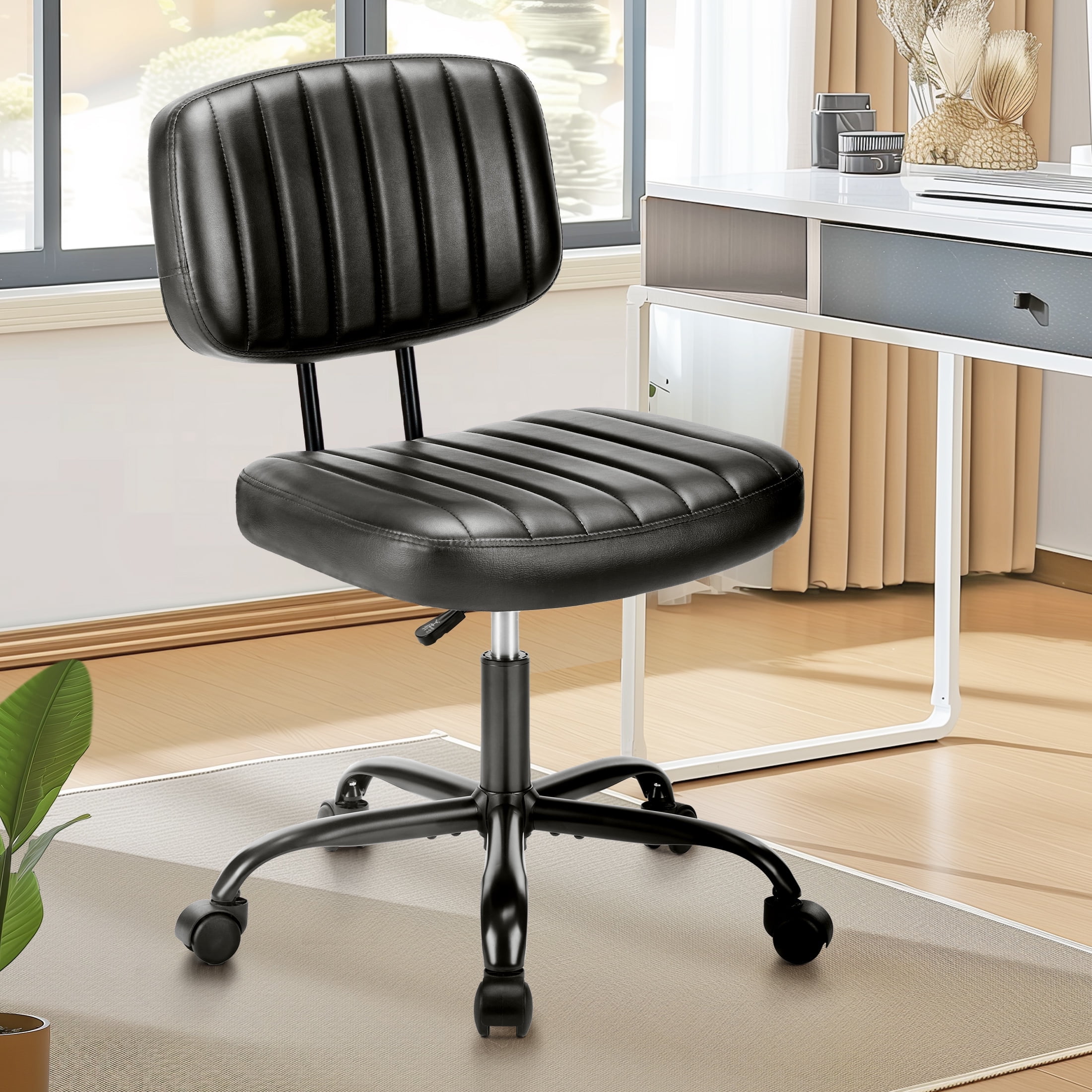 Yangming Armless Rolling Swivel Office Chair, PU Leather, Lumbar ...