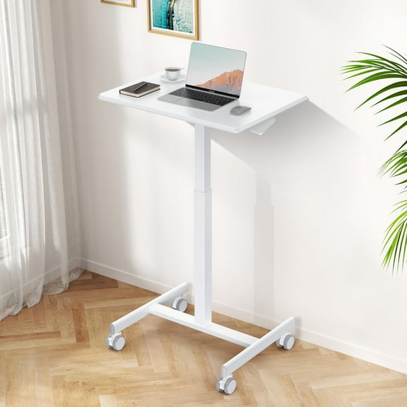 Inch Mobile Folding Desk - No Assembly Pneumatic Sit-Stand Desk Height ...