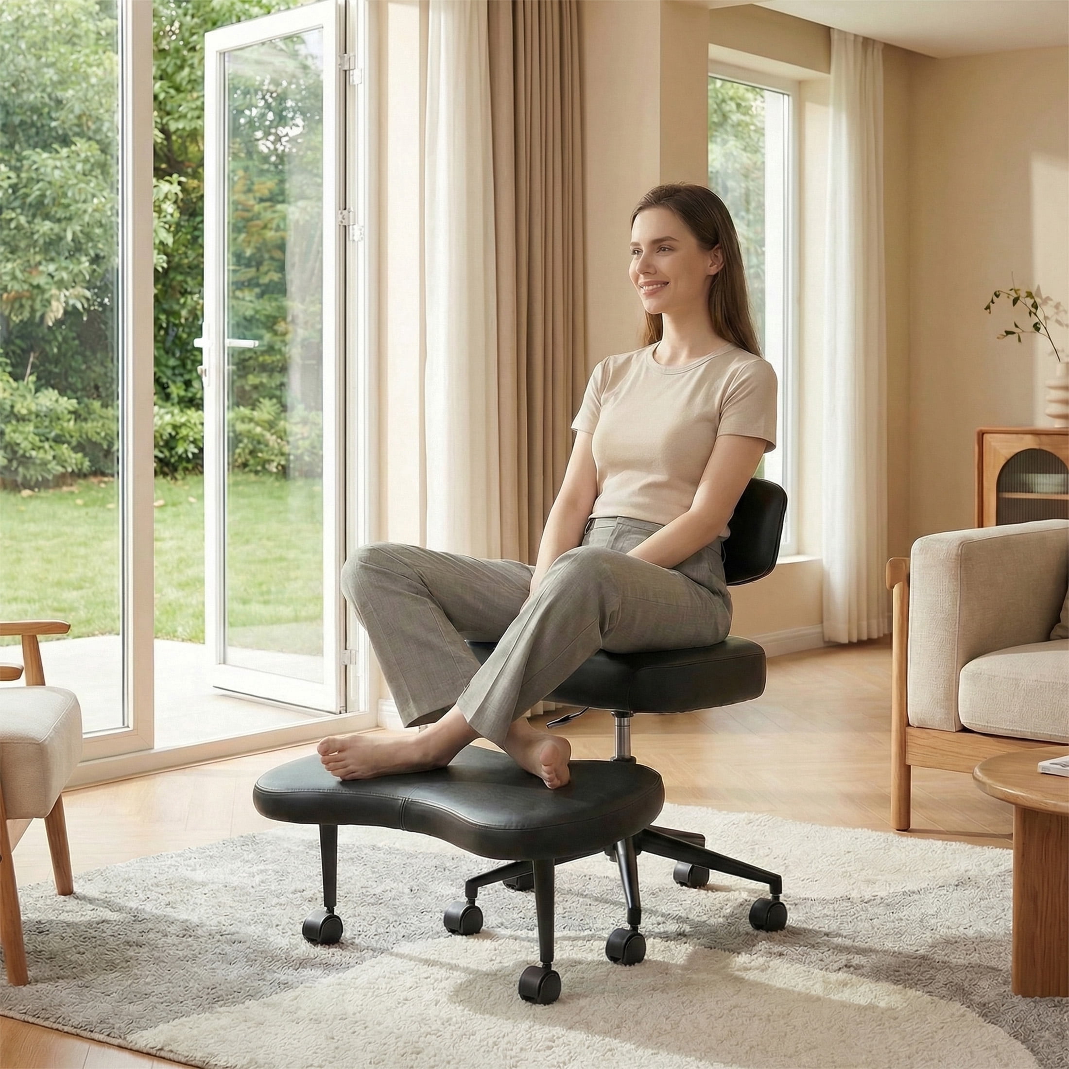 edx Ergonomic Cross Legged Meditation Chair with Wheels, Adjustable ...