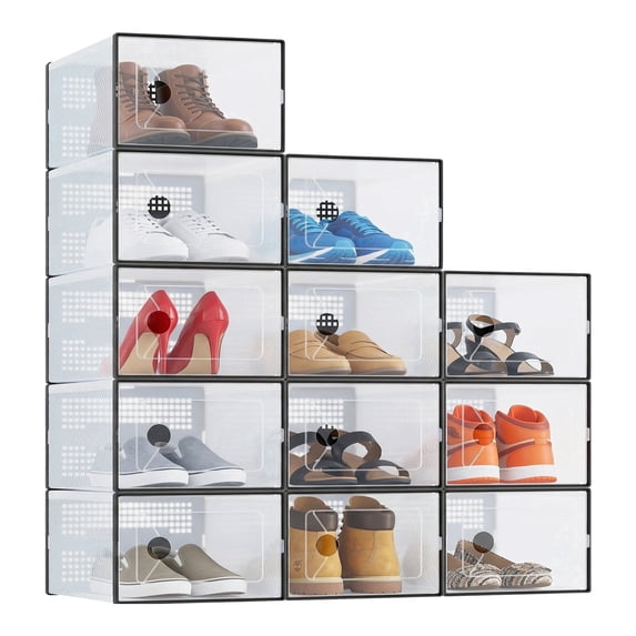 EDX 12-Pack Stackable Clear Shoe Box Organizer, Plastic Storage Bins ...