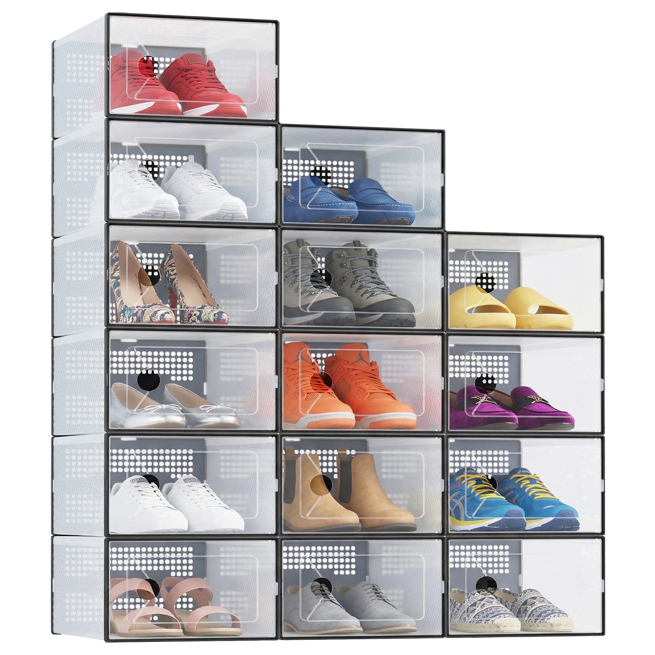 EDX 15-Pack Stackable Clear Shoe Box Organizer, Plastic Storage Bins ...