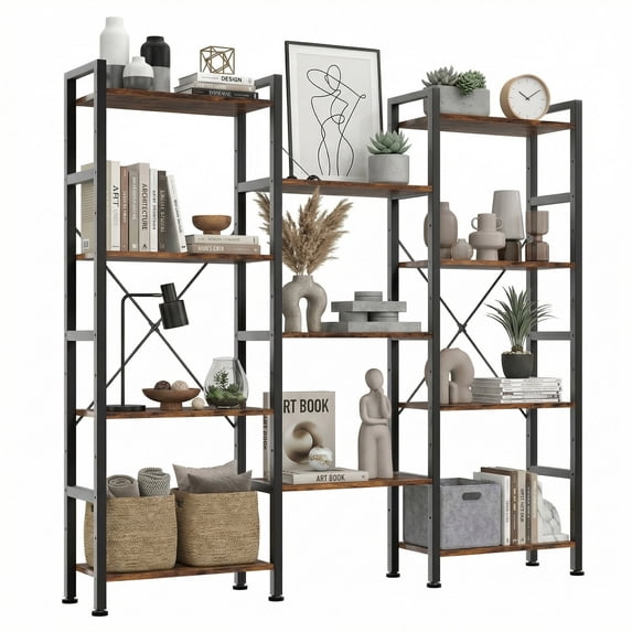 EDX Triple 4 Tier Bookshelf Storage Shelf, Modern Freestanding Bookcase ...