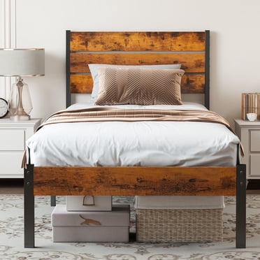Lifezone Queen Bed Frame with Rustic Vintage Wood Headboard and ...