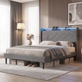 edx Upholstered Queen Bed Frame with Height-Adjustable Headboard, 3 USB ...