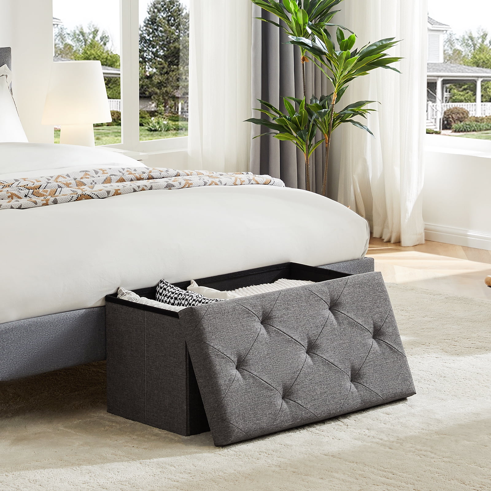 EDX 30'' Grey, Linen Ottoman Storage, Holds 660 lb, Multi-functional ...