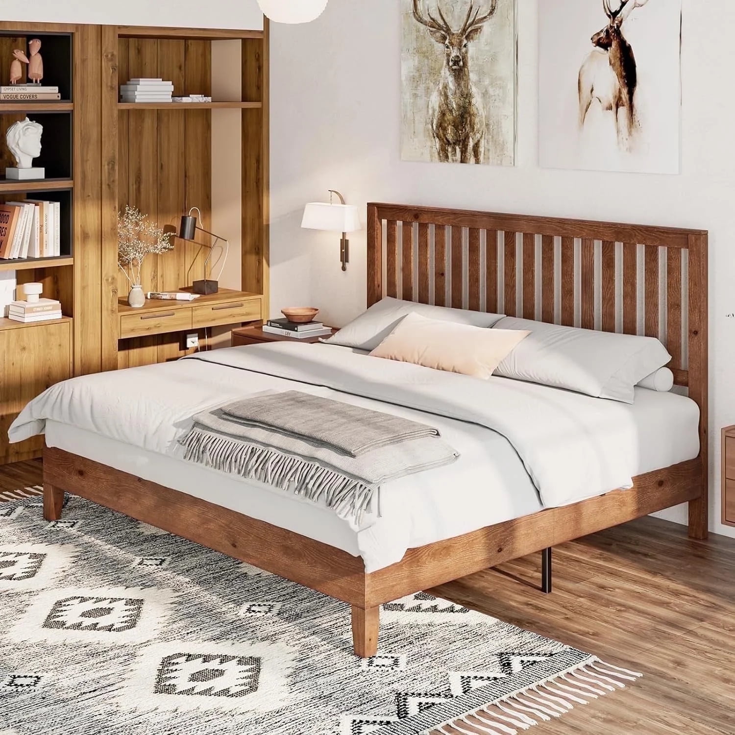 EDX Wood Twin Size Bed Frame with Headboard - Walnut Finish, Solid Wood ...