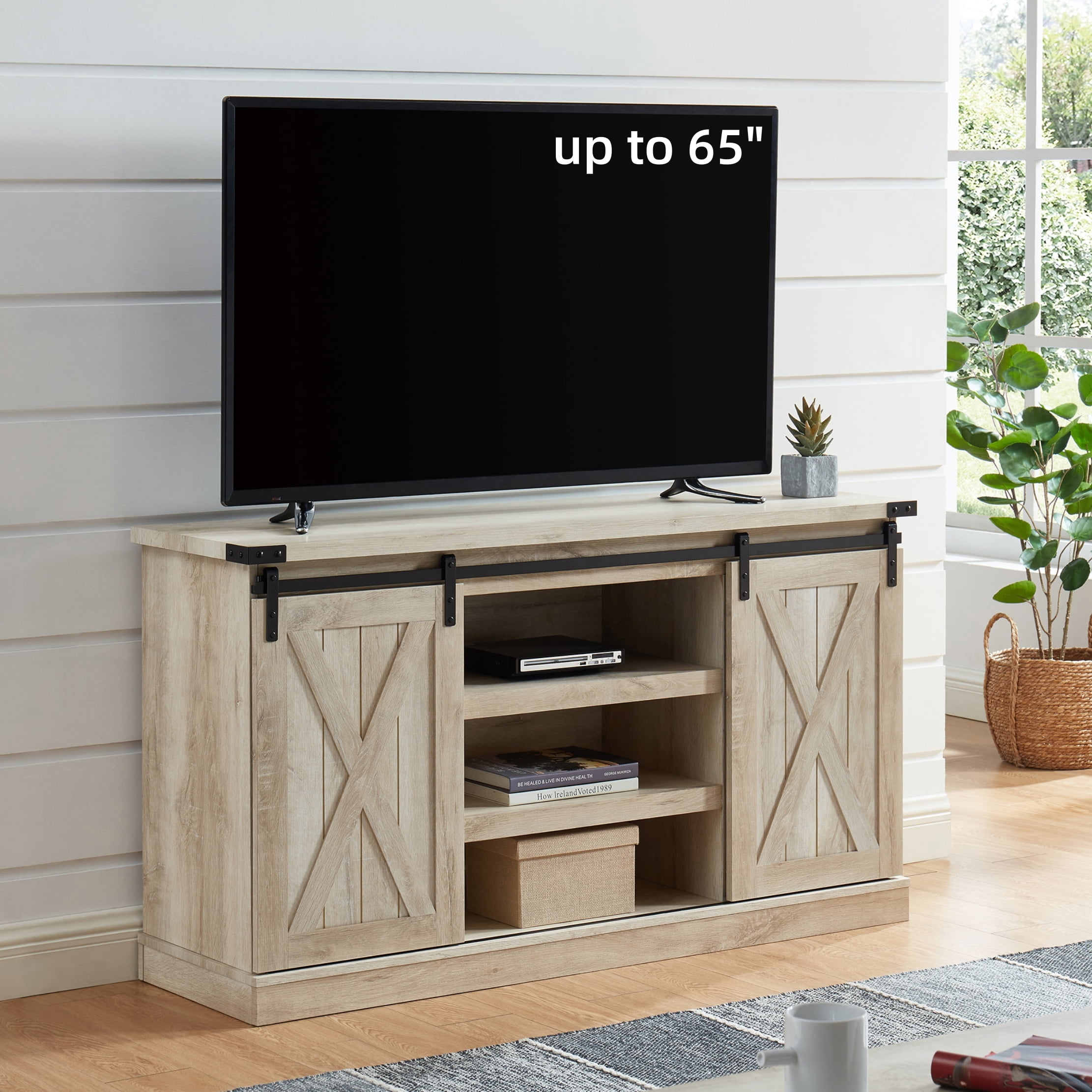 EDYO LIVING Farmhouse Barn Door TV Stand for TVs Up to 65 ...