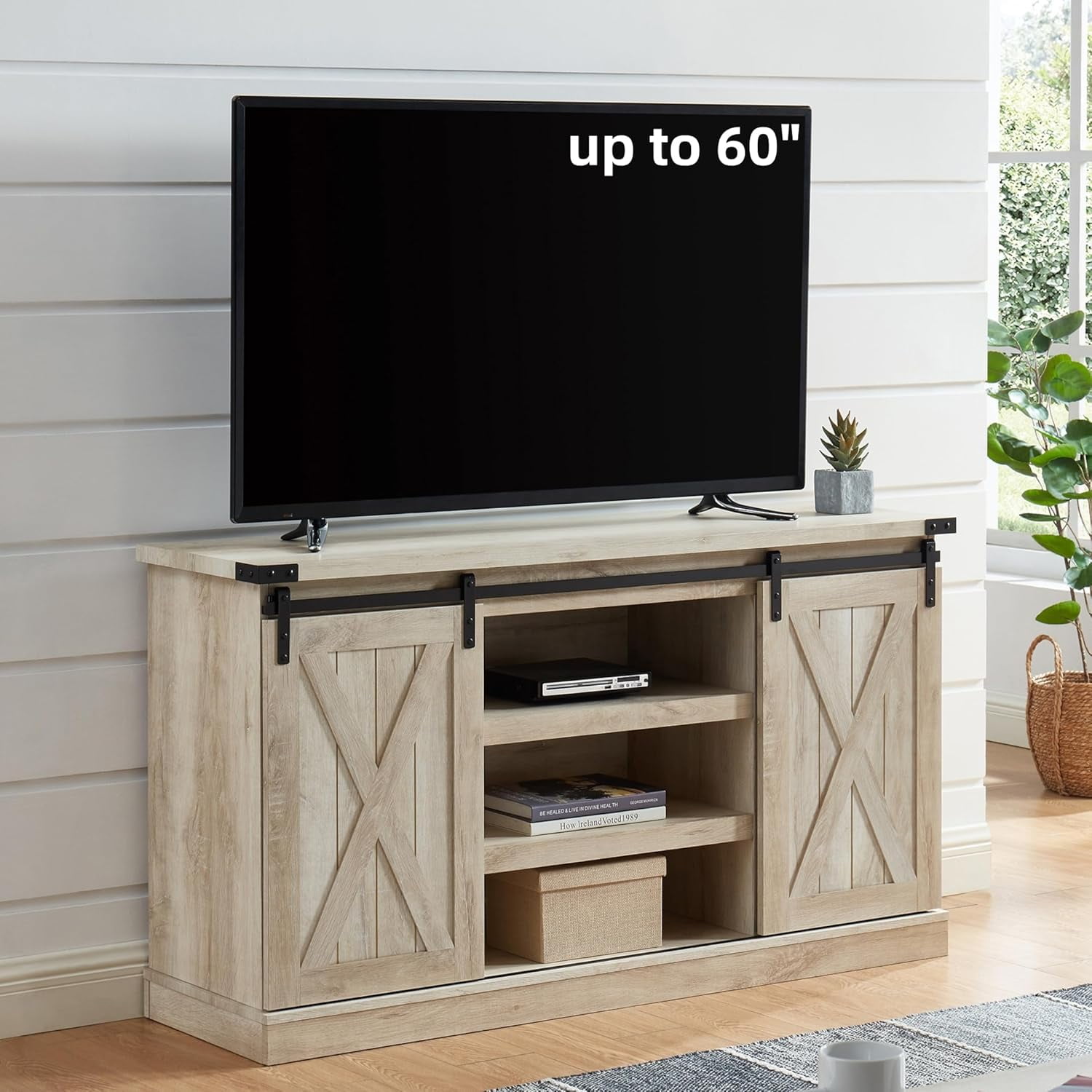 EDYO LIVING Farmhouse TV Stand for 60 Inch TV, Wood TV Stand with Sliding Barn Door ...
