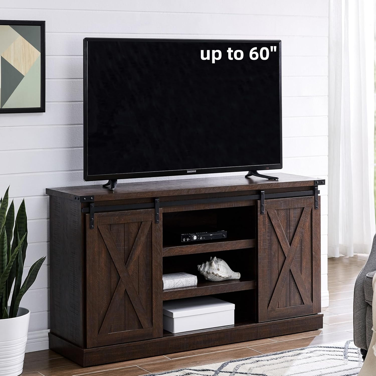 EDYO LIVING Farmhouse TV Stand for 60 Inch TV, Wood TV Stand with ...
