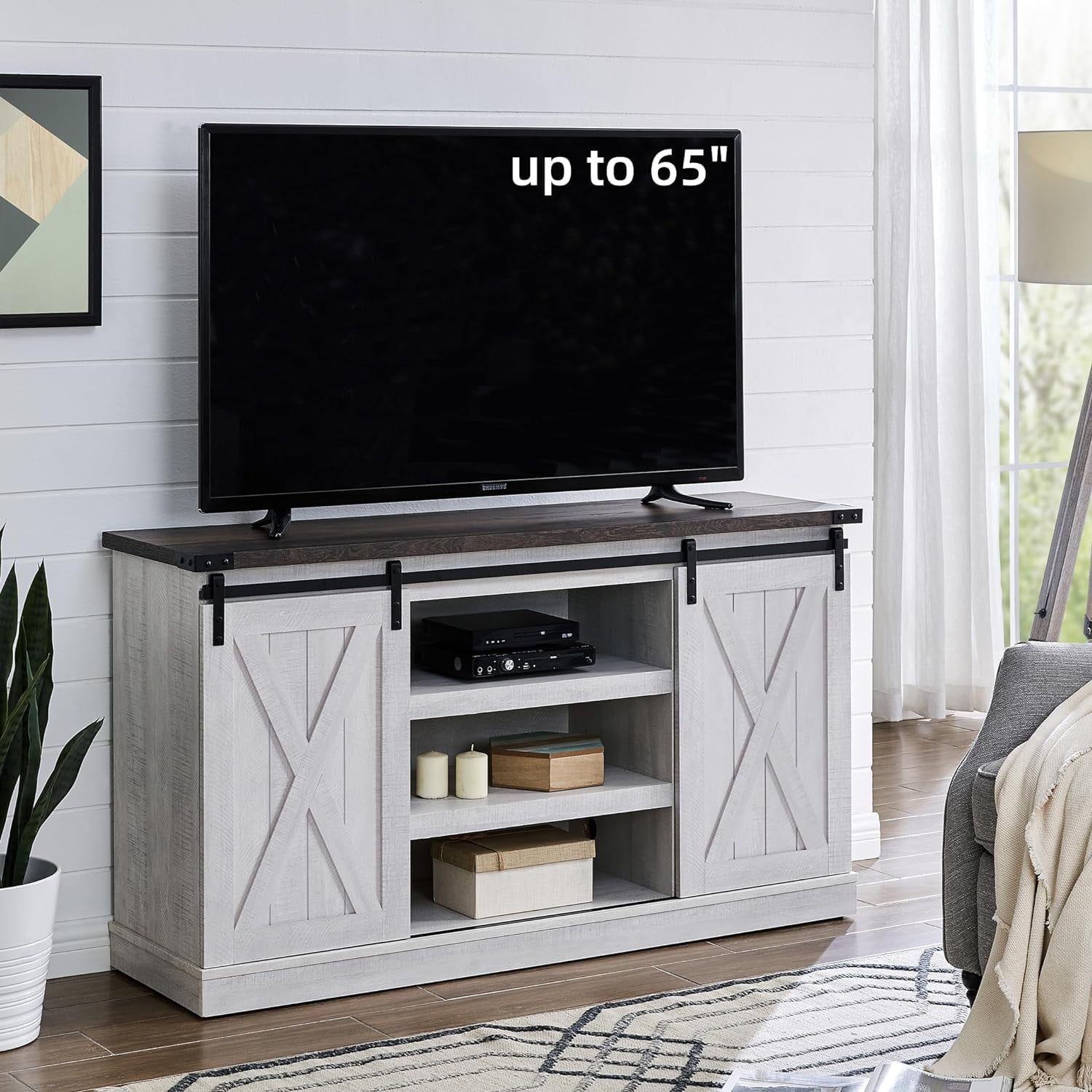 EDYO LIVING Farmhouse TV Stand for 65 Inch TV, Wood TV Stand with Sliding Barn Door ...