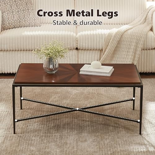 EDYO LIVING Mid Century Modern Coffee Table with Cross Metal Legs, 41.3 ...