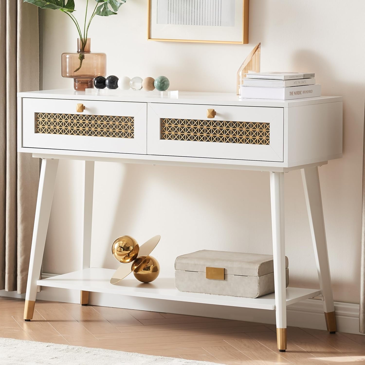 EDYO LIVING Mid Century Modern Console Table with 2 Drawers and Open ...