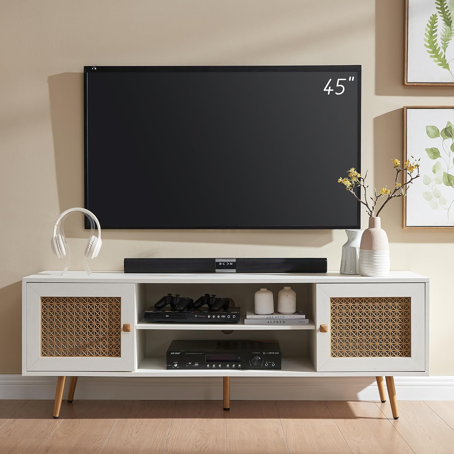 EDYO LIVING Mid Century Style Modern Walnut TV Stand for 65 inch tv ...