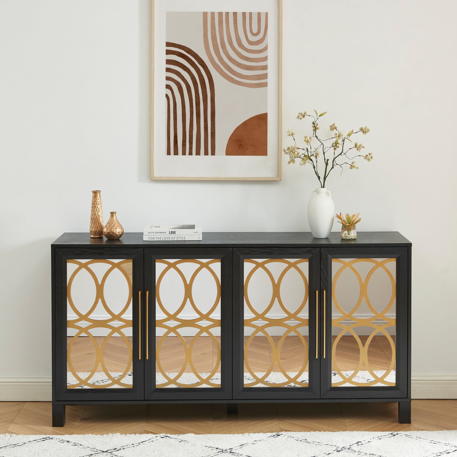 EDYO LIVING Mirrored Sideboard Buffet Cabinet, Wood Credenza Storage ...