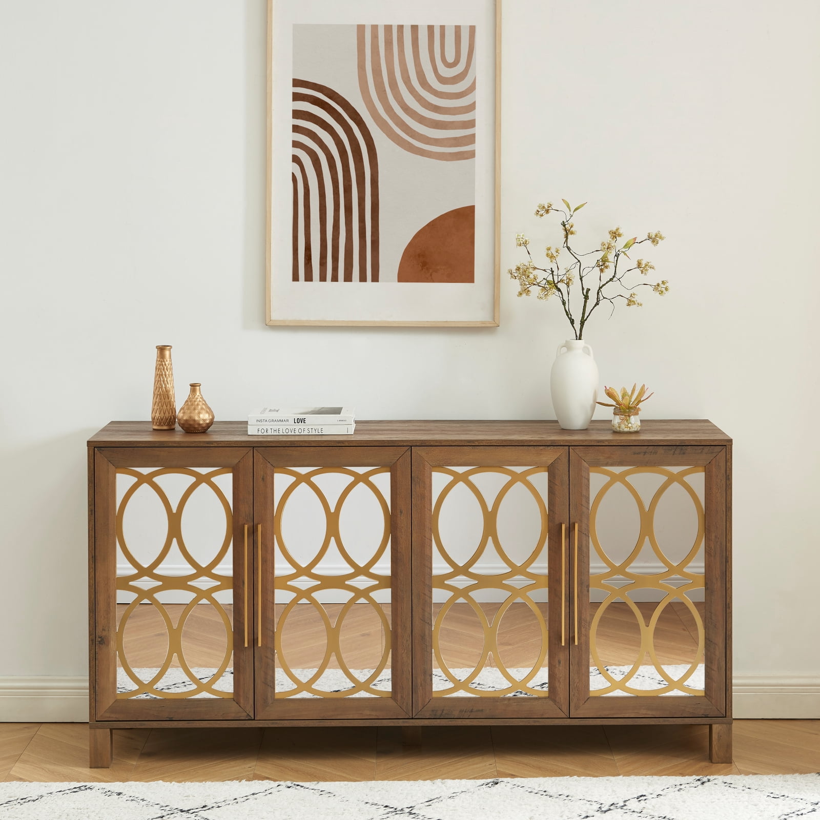 EDYO LIVING Mirrored Sideboard Buffet Cabinet, Wood Credenza Storage ...