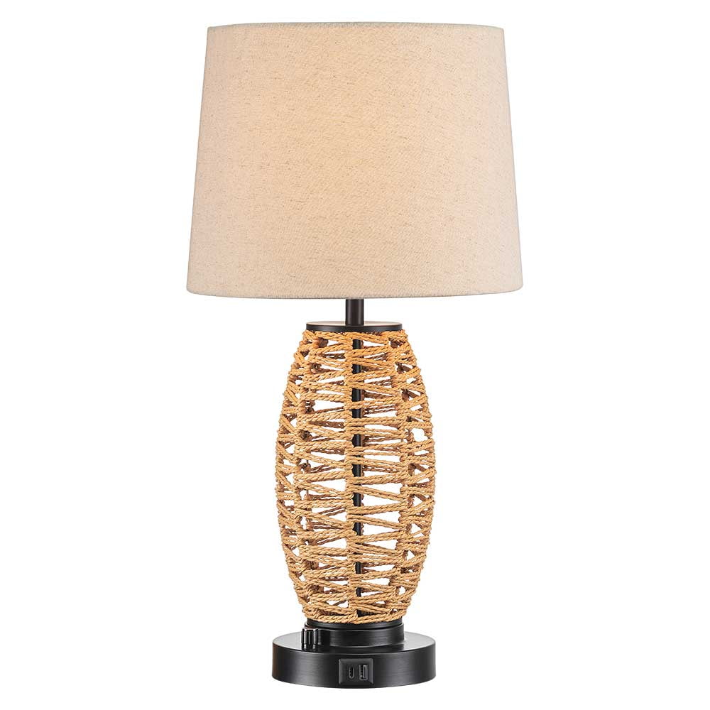 EE Eleven Master Dimmable Rattan Table Lamp with 2 USB Ports, 2700K ...