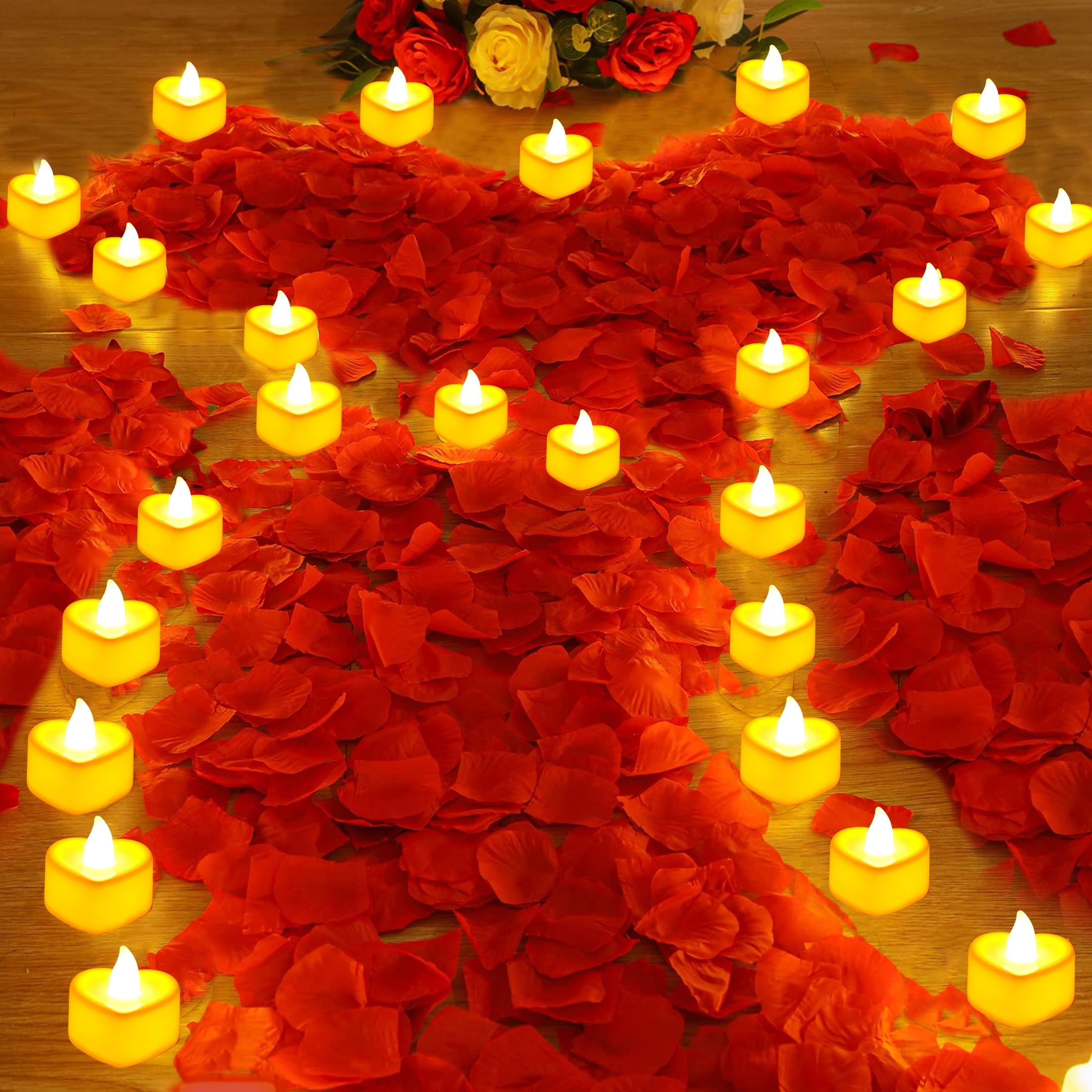 EEEkit Romantic Fake Rose Petals LED Tea Lights Candles Set, Flower ...