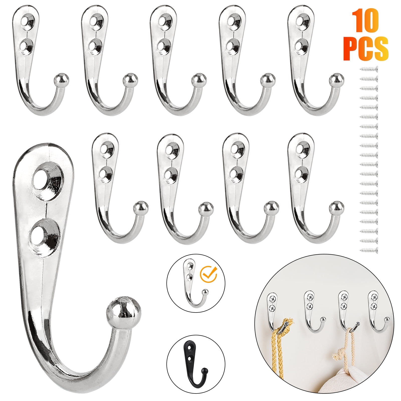 EEEkit 10Pcs Coat Hooks Heavy Duty Wall Mount Robe Hangers with Screws ...