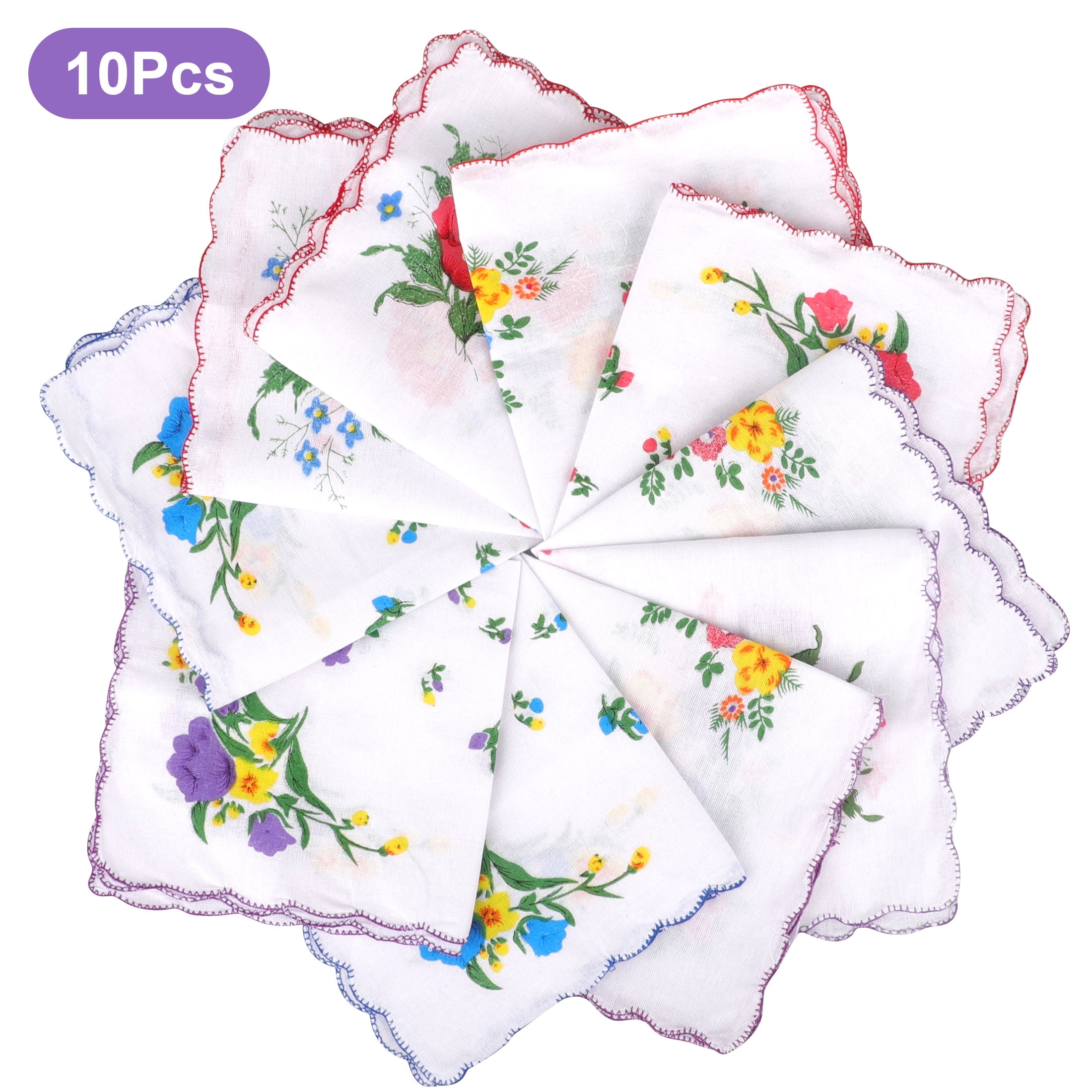 EEEkit 10pcs Ladies Floral Printing Handkerchiefs, 11x11