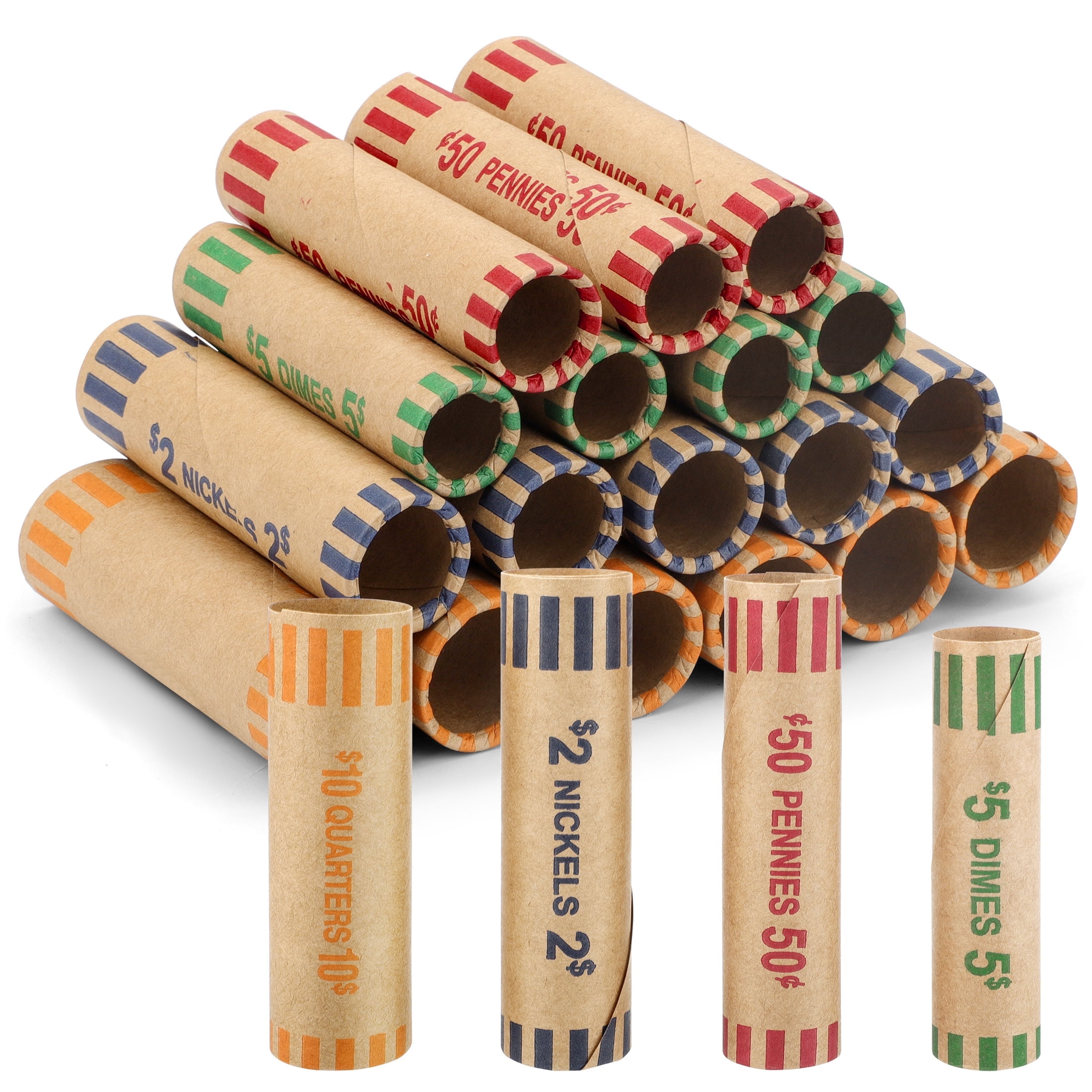 EEEkit Coin Wrappers Rolls 128pcs Assorted Coin Tube Sets for Quarters ...