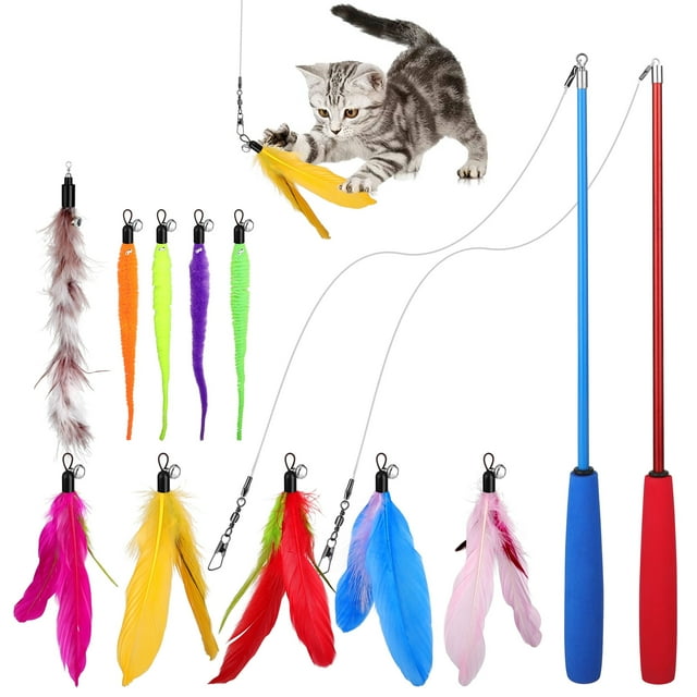 EEEkit Dynamic Duo 12pcs Telescopic Cat Wand Toys with Refill ...