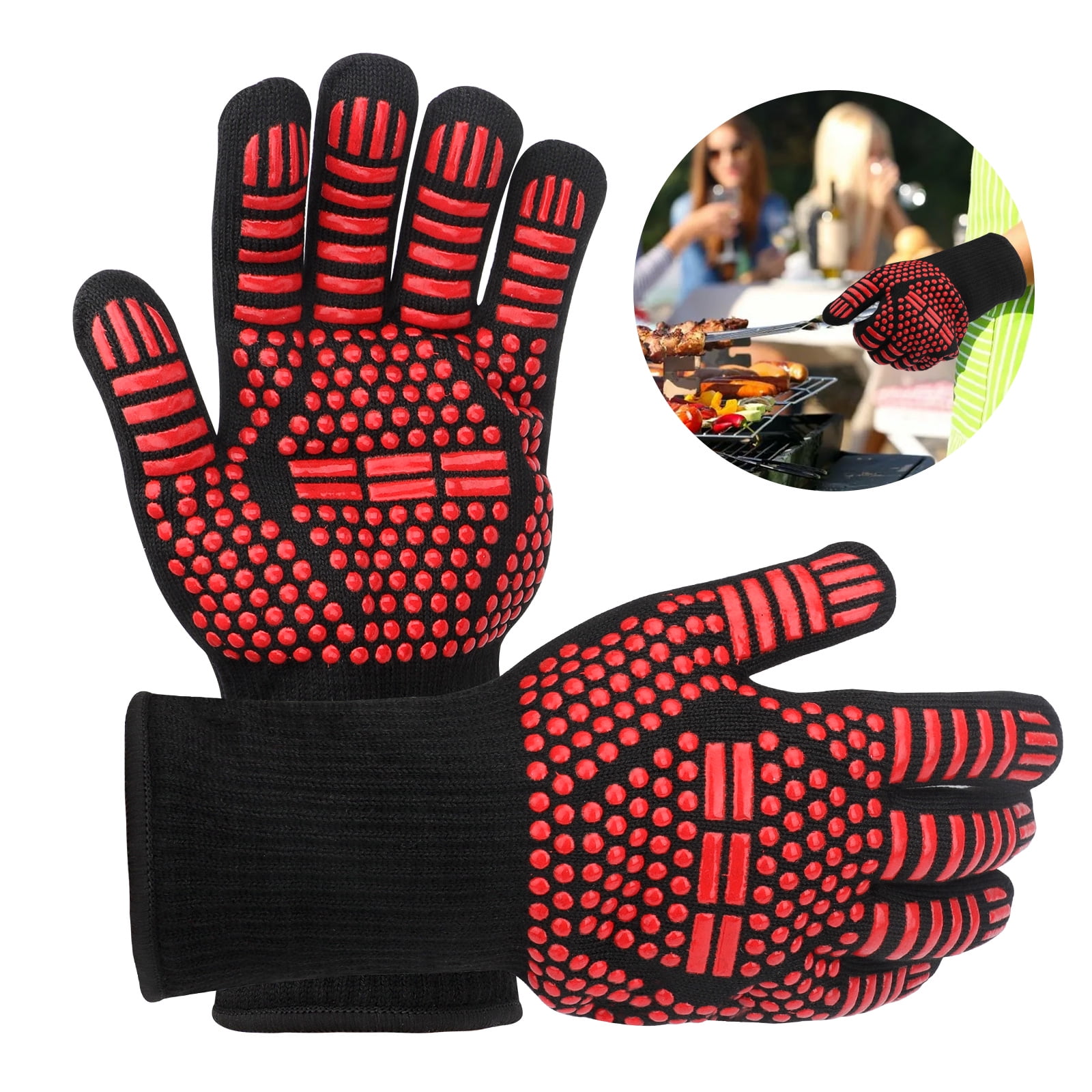 EEEkit 1472℉ Heat Resistant BBQ Gloves, Non-Slip Silicone Oven Mitts ...