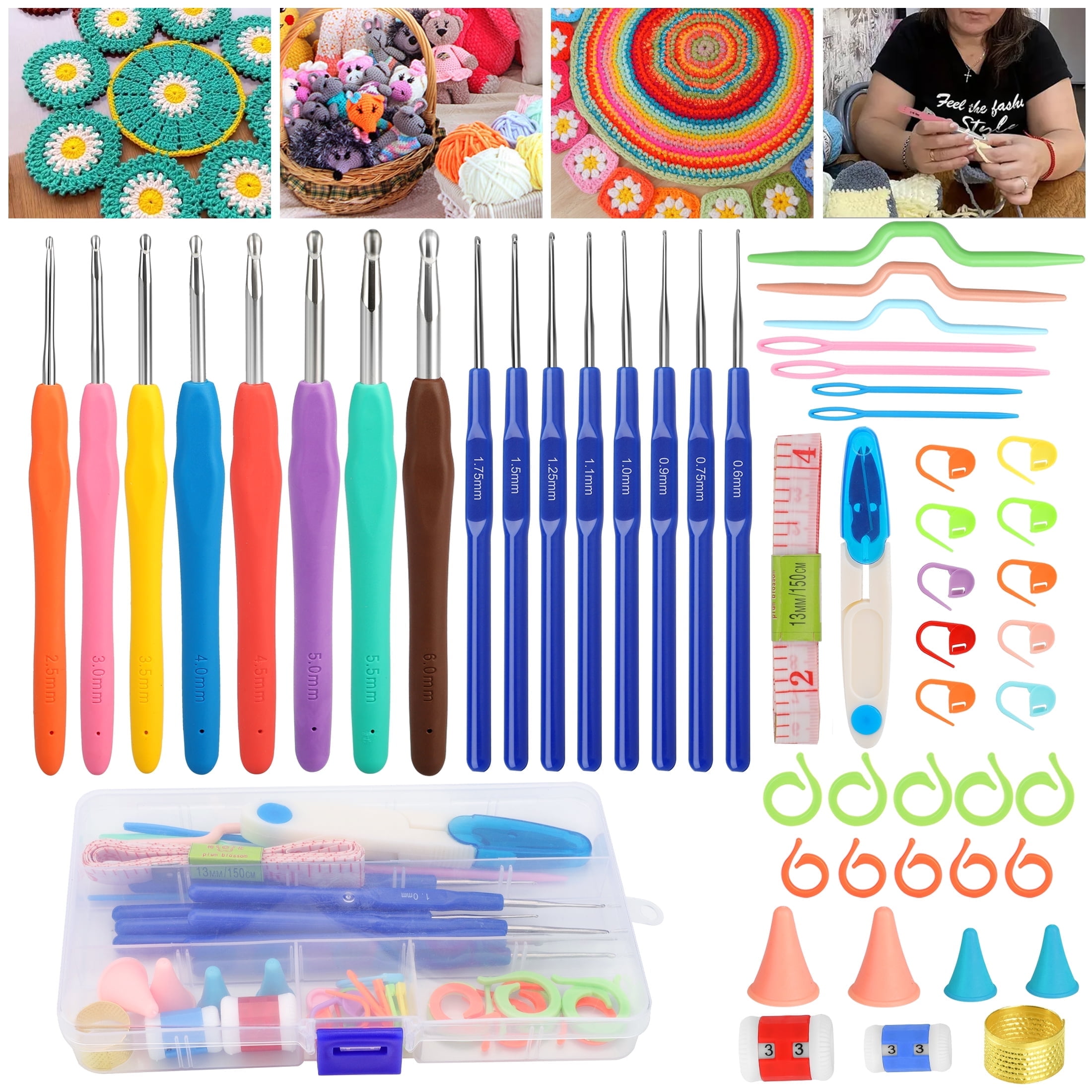 EEEkit 16 Size Crochet Hook Set, 0.6-6mm Ergonomic Needles with Case ...