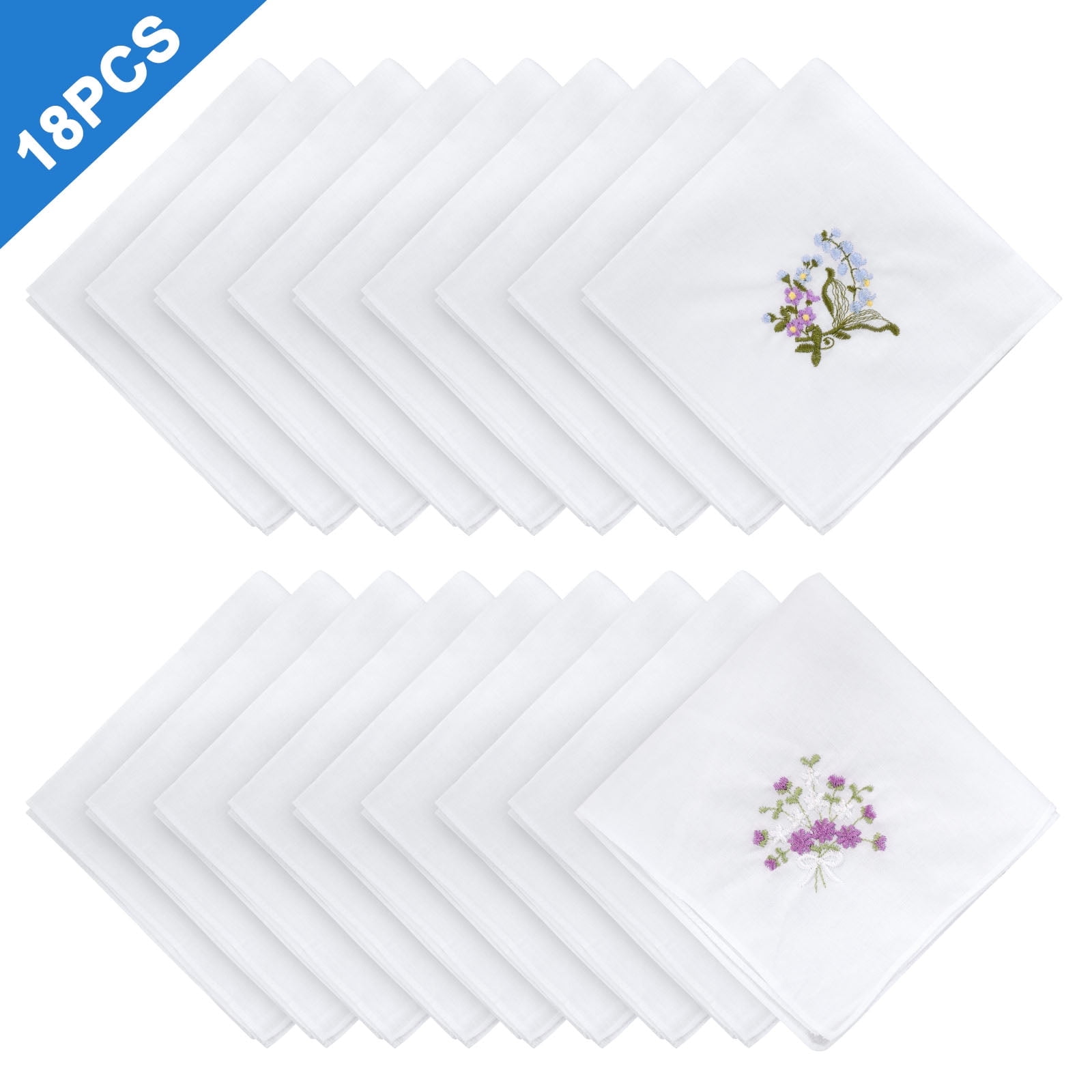 EEEkit 18pcs Soft Cotton Flower Embroidered Handkerchiefs, 11''x11 ...