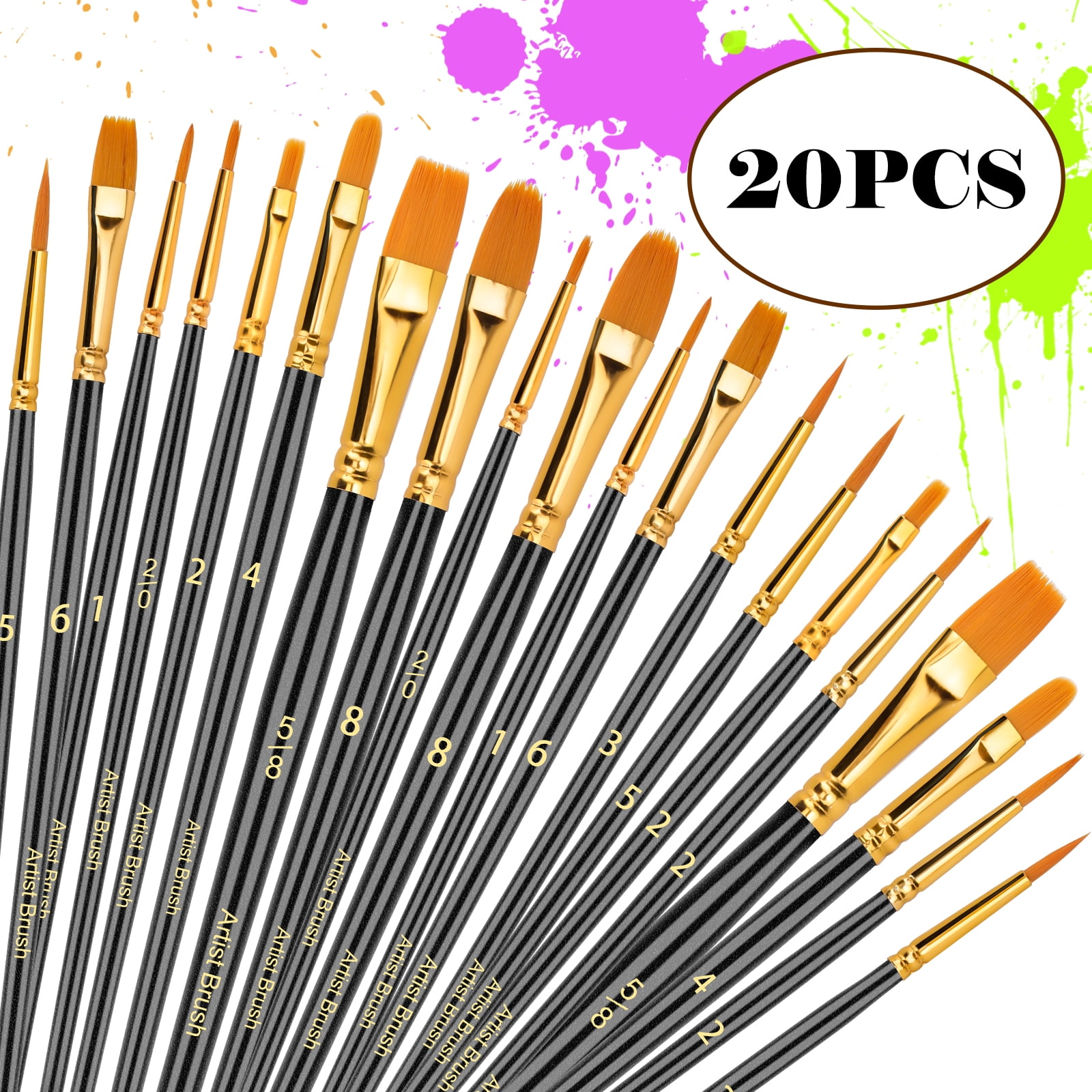 EEEkit 20 Pcs Acrylic Paint Brush Set for Watercolor Oil Gouache ...